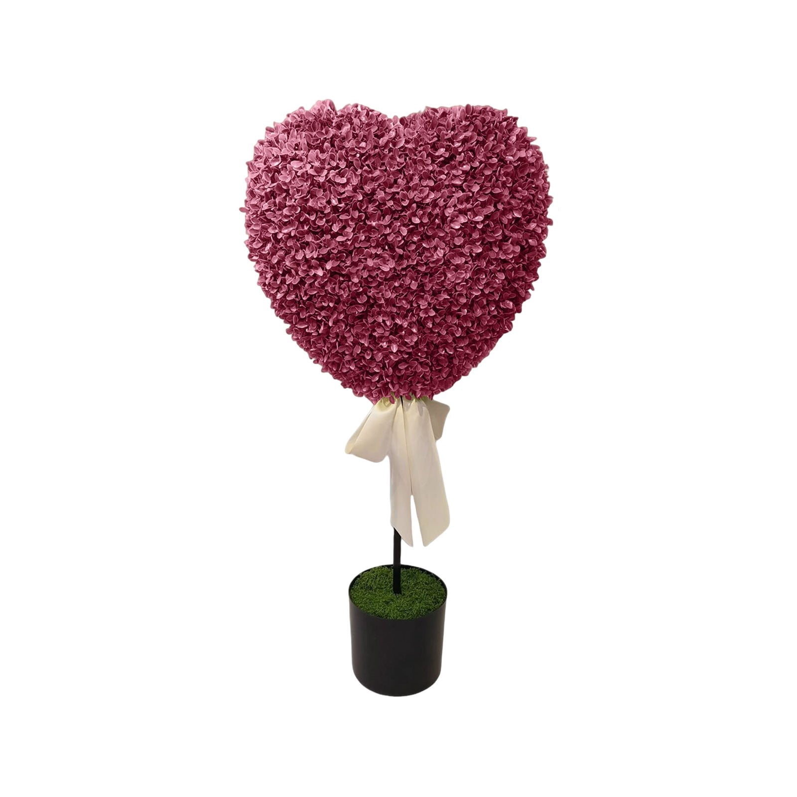 Artificial Boxwood Heart Topiary with Bow, 29 Inch Tall Faux Plant for ...