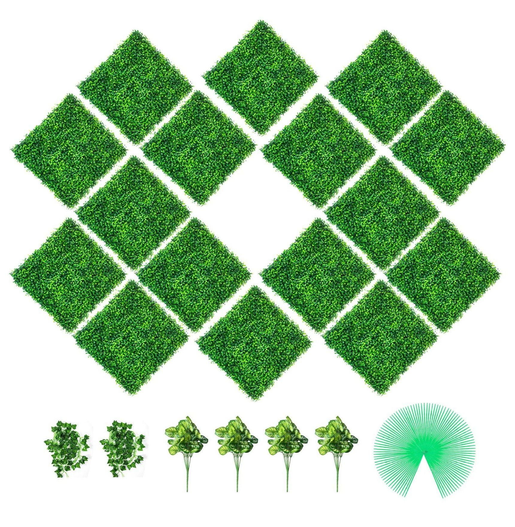 Artificial Boxwood Panels 16PCS, 20x20 inch Hedge Wall, 1.6" PE Privacy ...