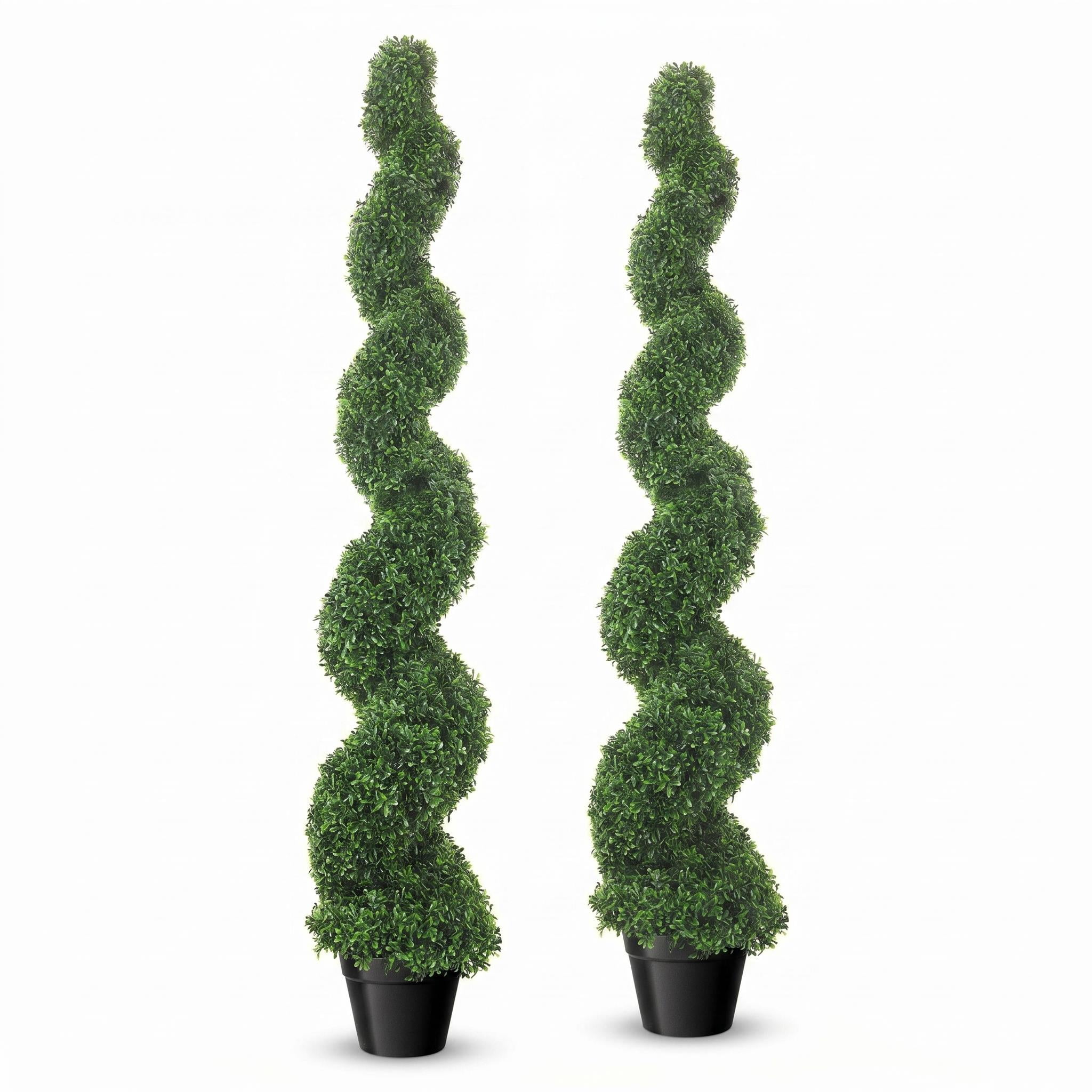 Artificial Boxwood Spiral Topiary Tree Set of 2, 5ft Maintenance Free ...