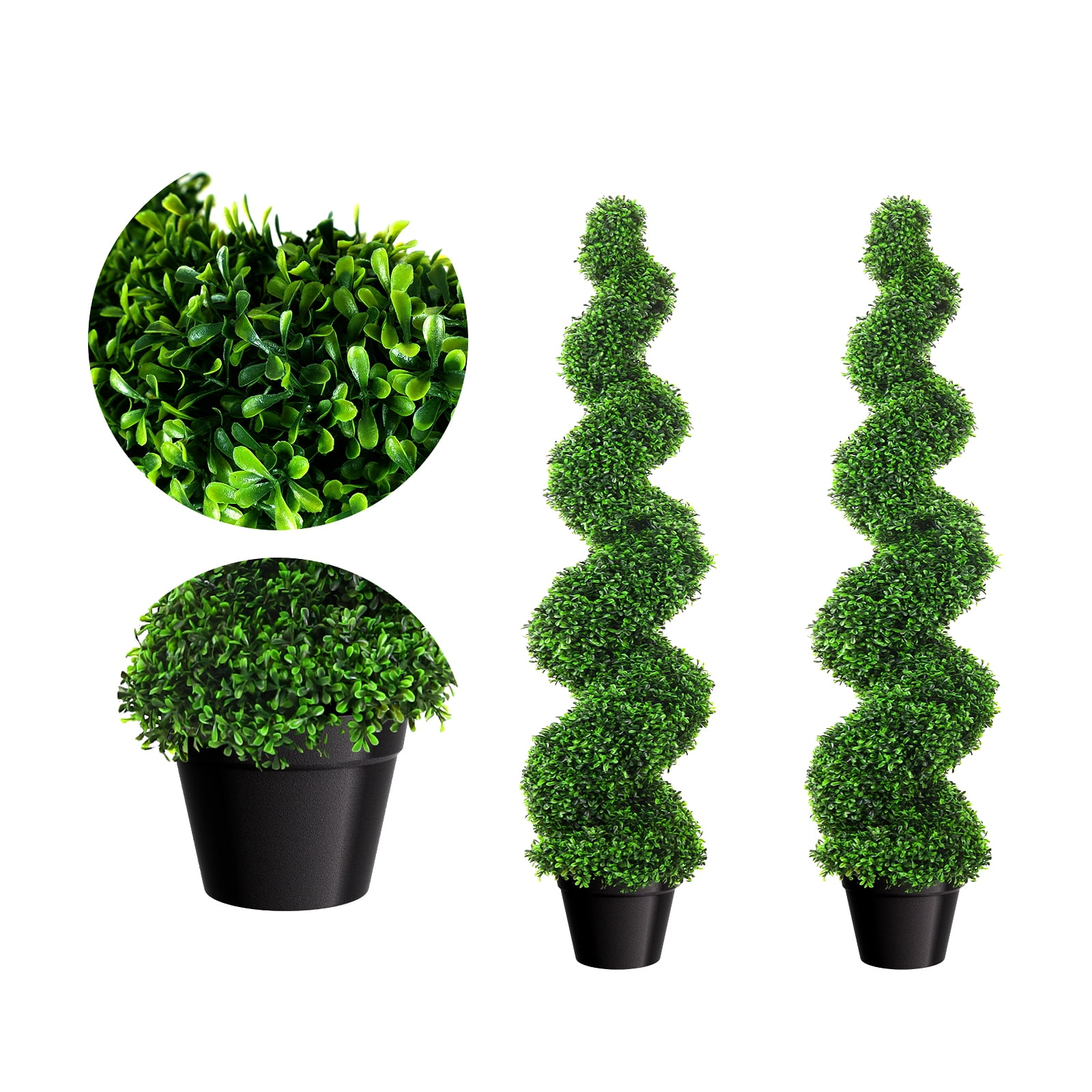 Artificial Boxwood Spiral Topiary Trees, Set of 2, 3 Ft Tall Decorative ...