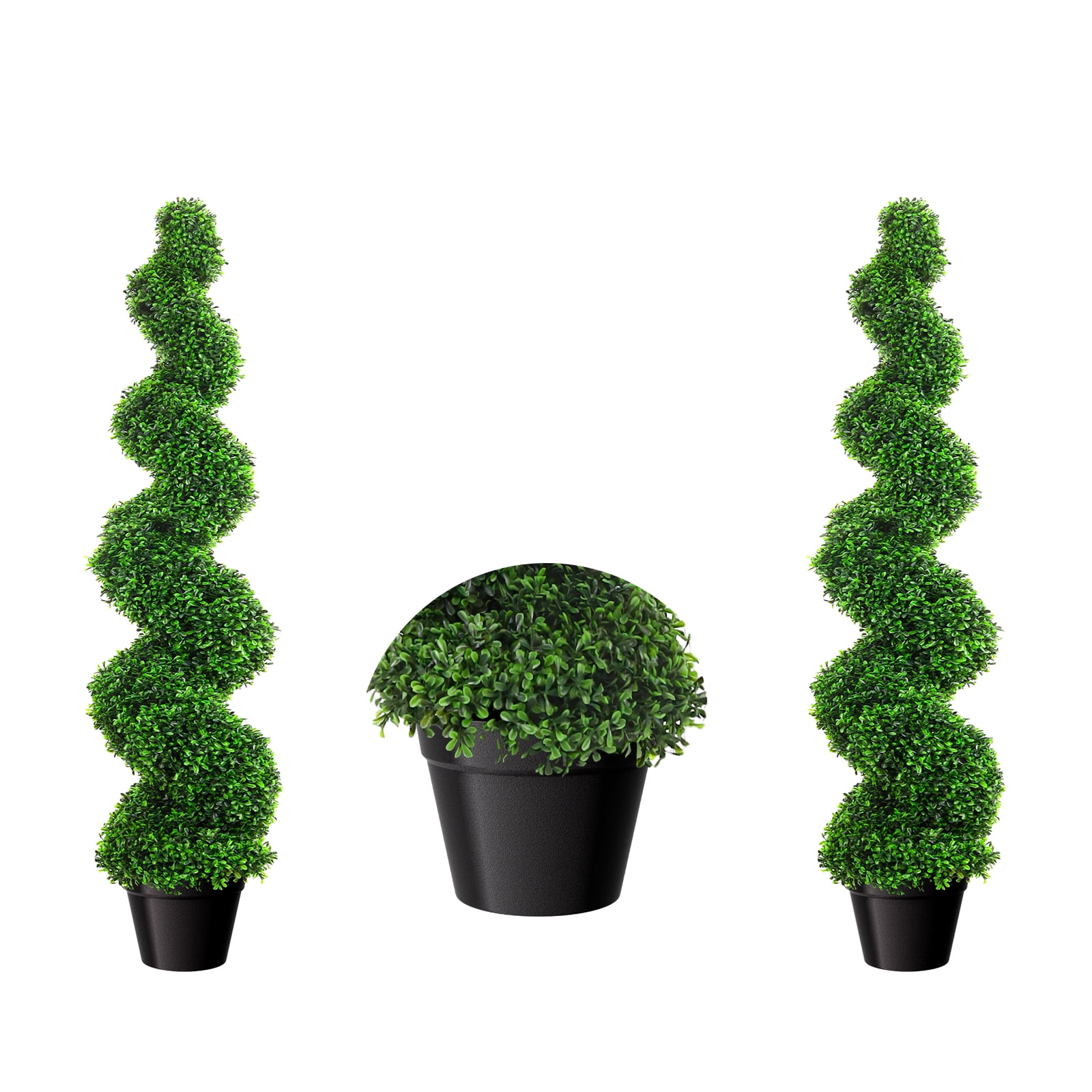 Artificial Boxwood Spiral Topiary Trees, Set of 2, 3 Ft Tall Decorative ...