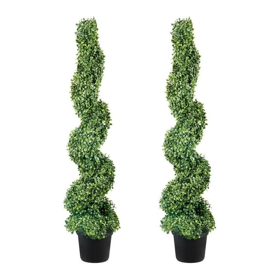 Artificial Boxwood Topiary - 2 Pack, 4ft Spiral Plants, UV Resistant PE ...