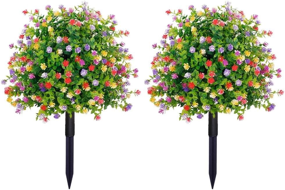 Artificial Boxwood Topiary Ball with Flower, Set of 2 Artificial Shrub ...