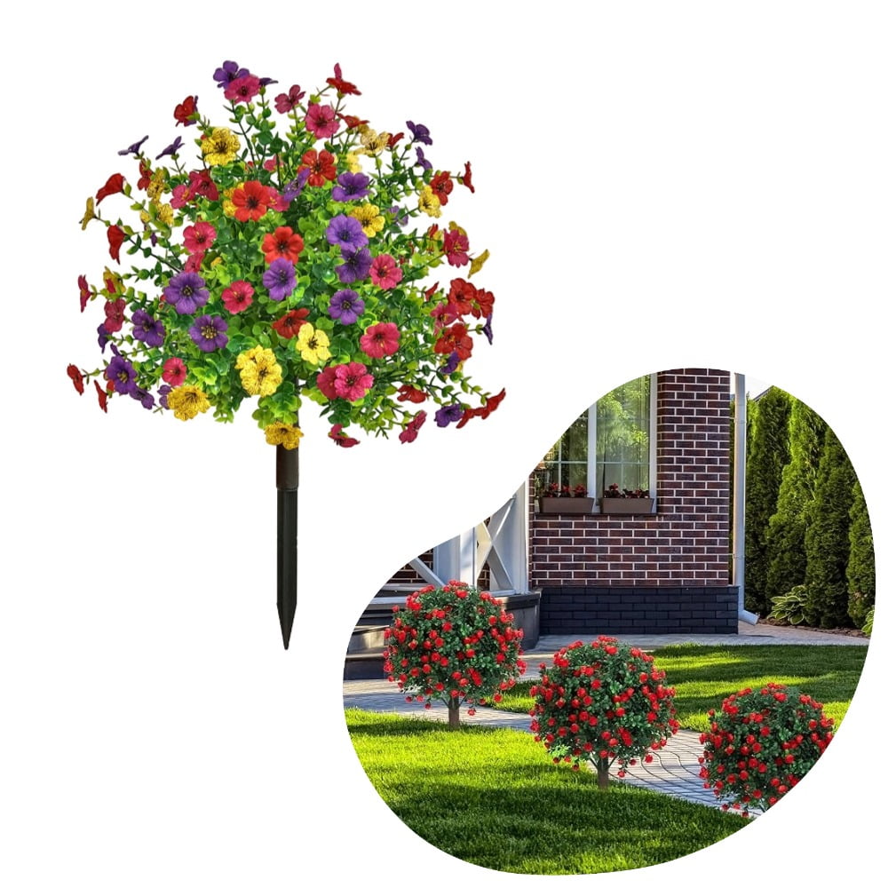 Artificial Boxwood Topiary Ball with Multicolor Flowers with Spikes for ...