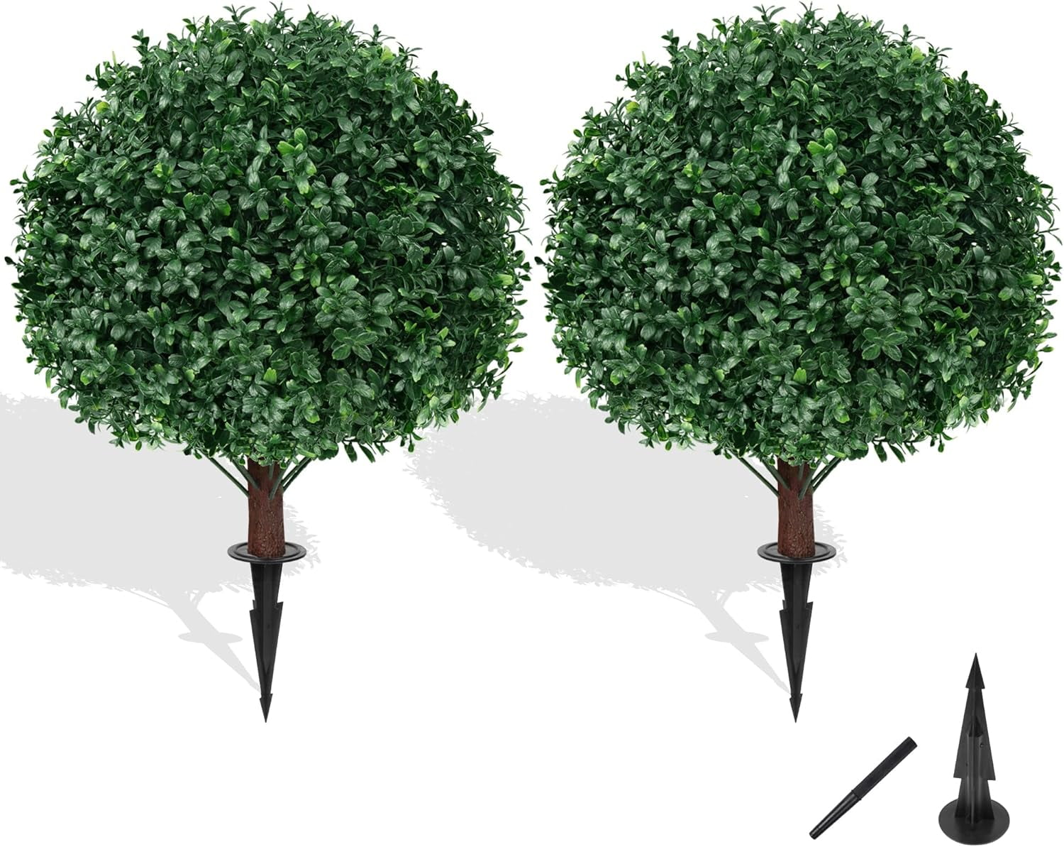 Artificial Boxwood Topiary Ball Tree with Ground Spike, Set of 2 ...