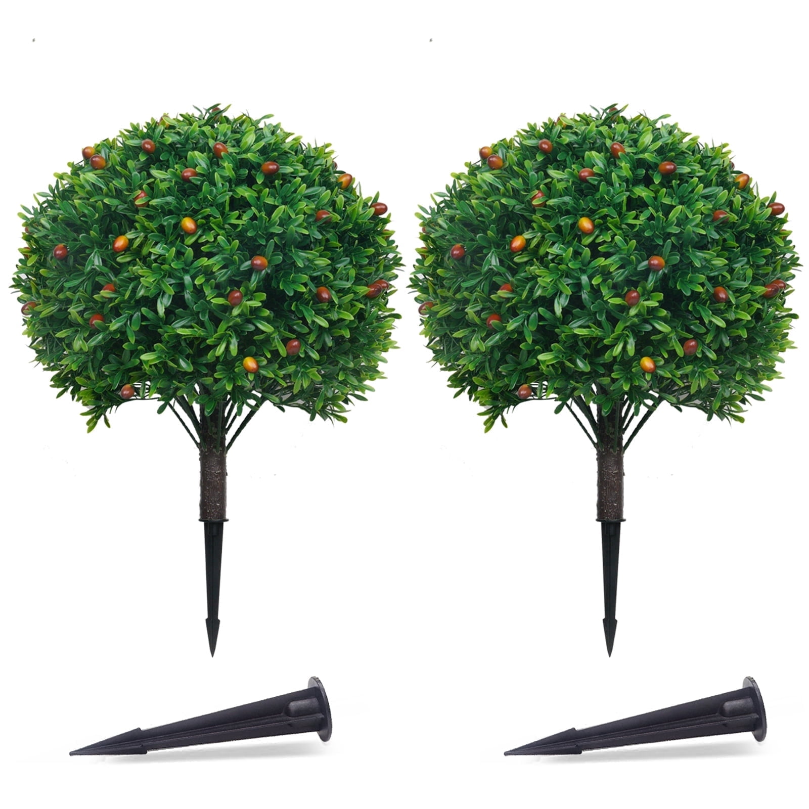 Artificial Boxwood Topiary Ball Trees 16" Set of 2 - Lifelike Outdoor ...