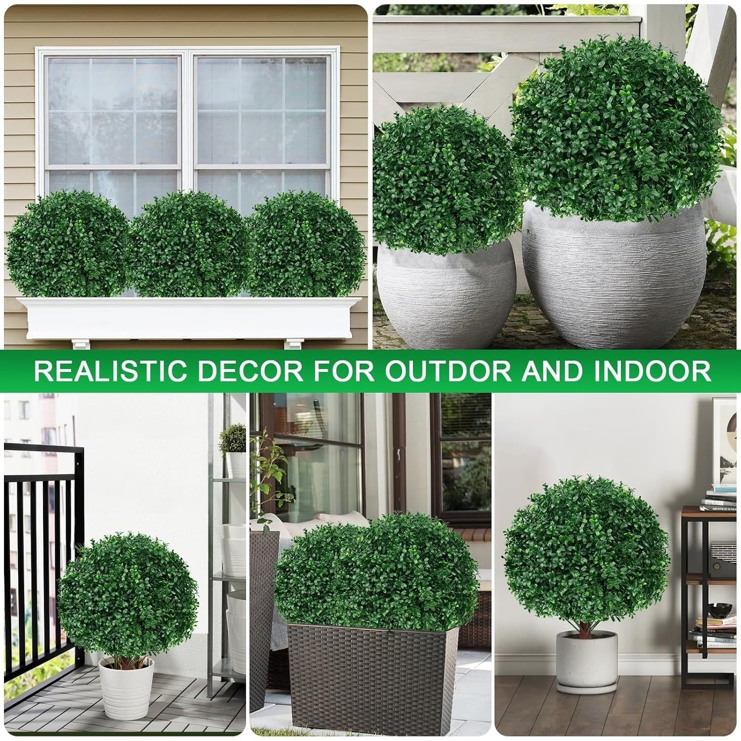 Artificial Boxwood Topiary Ball Trees,2 Set of 16'' UV Resistant Fake ...