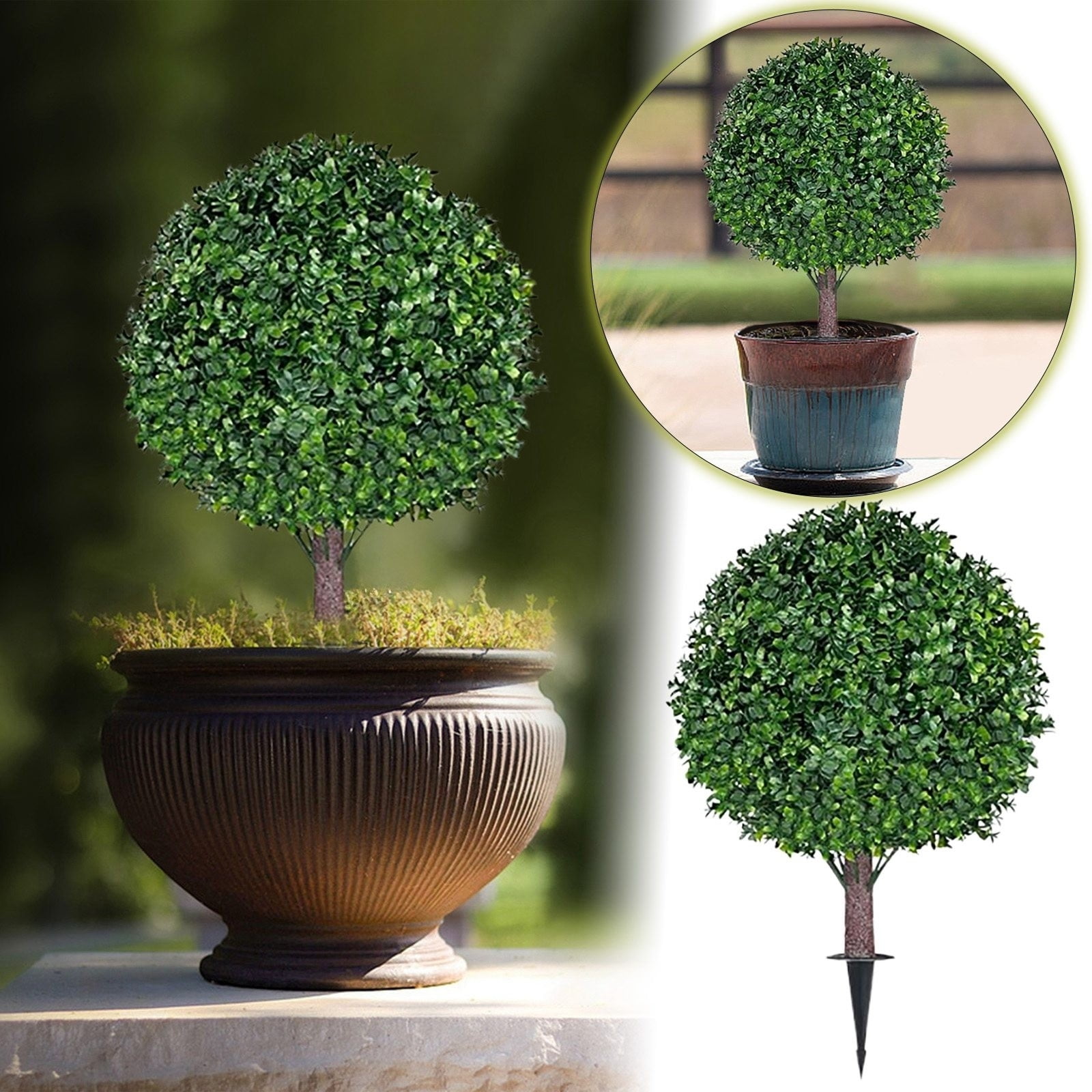 Artificial Boxwood Topiary Ball Trees,2 Set UV Resistant Evergreen ...