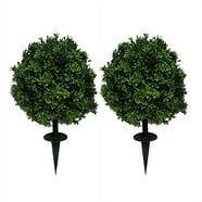 SKYSHALO Faux Boxwood Topiary Trees, 24 inch Height (Set of 2 ...