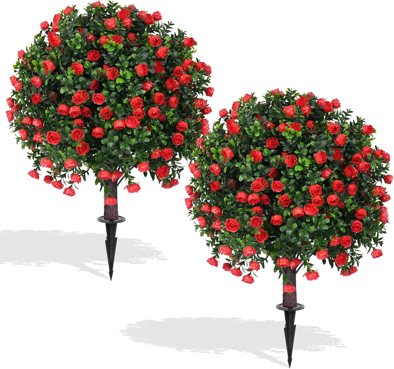 Artificial Boxwood Topiary Ball Trees with Red Rose, 2 Set of 16'' UV ...