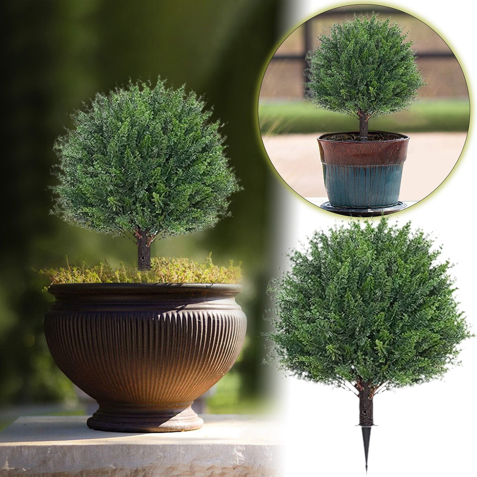 Artificial Boxwood Topiary Ball Trees for Outdoor with Ground Spike 27 ...
