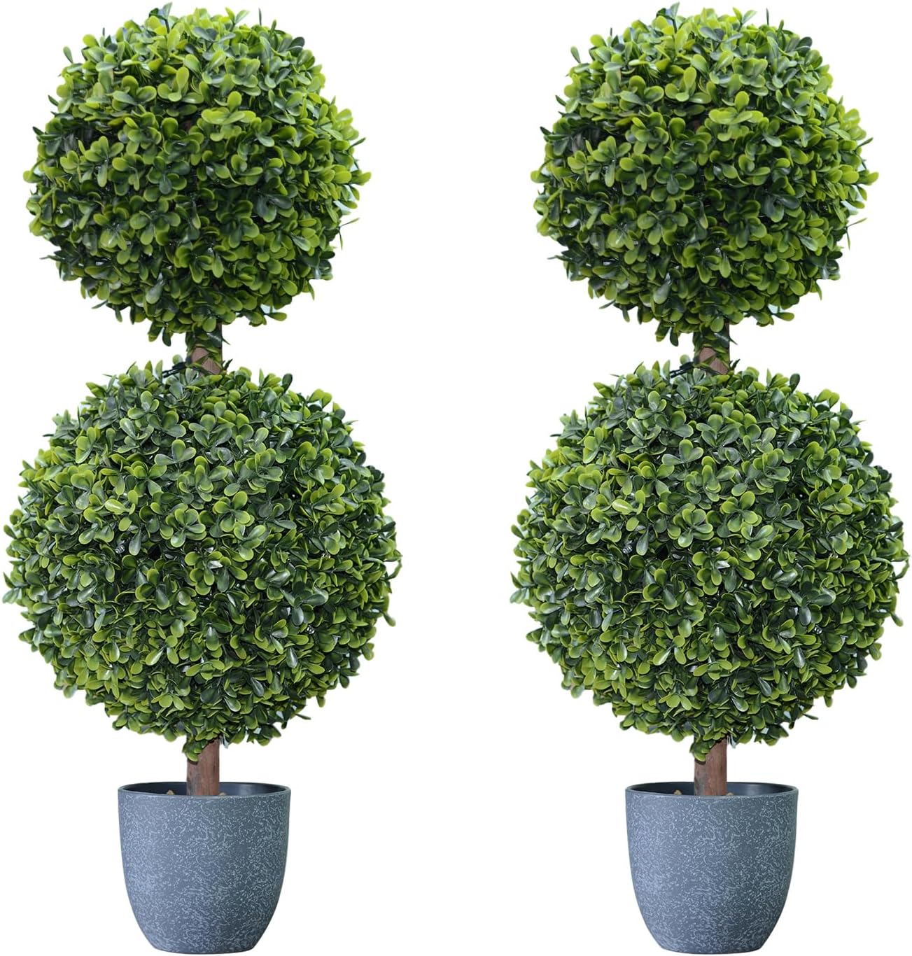 Artificial Boxwood Topiary Plants 2 Pack - Faux Outdoor Bushes with ...