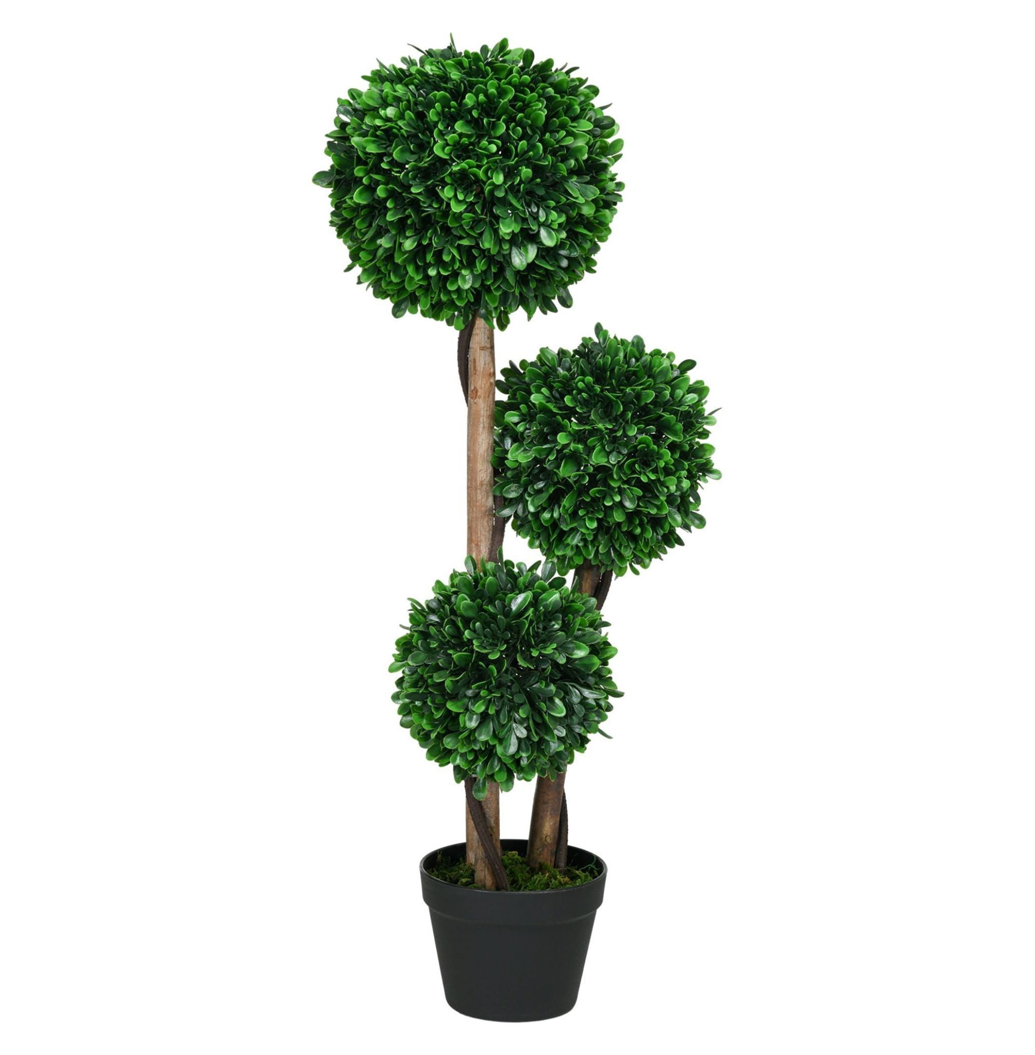 Artificial Boxwood Topiary Tree - 3 Ball Faux Plant with Sandalwood ...