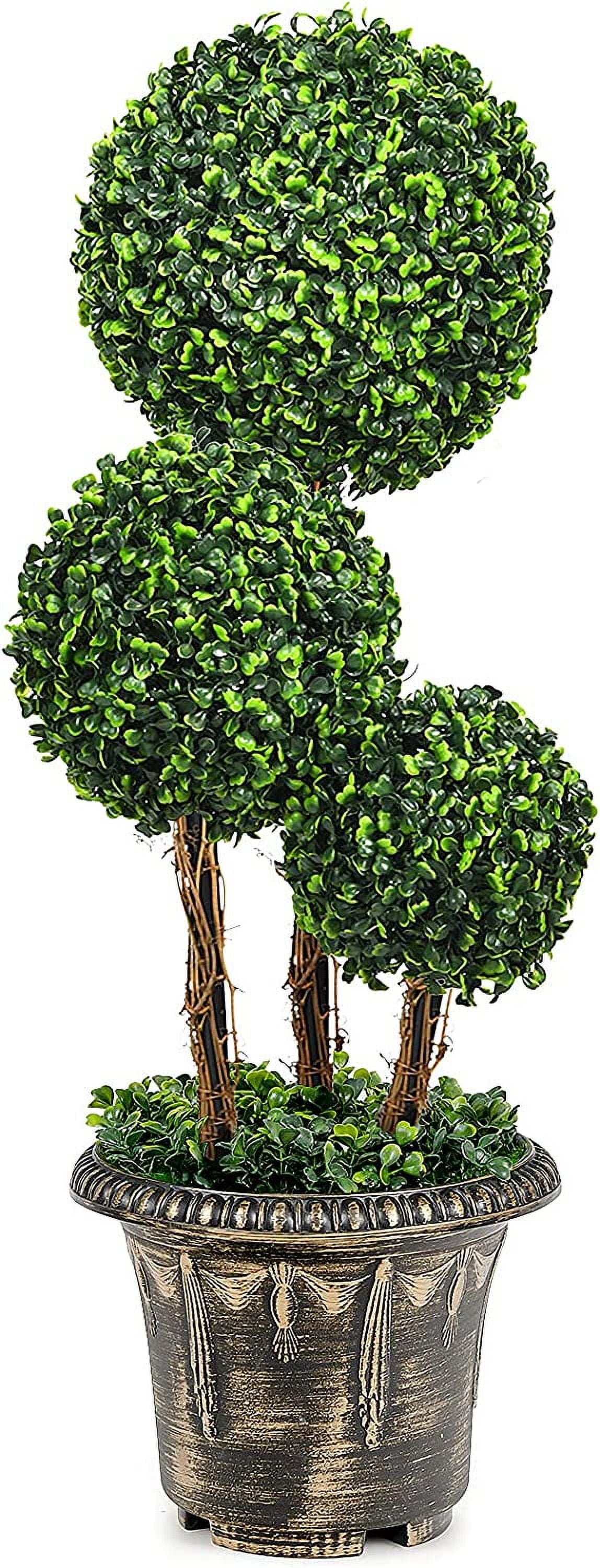 Artificial Boxwood Topiary Tree, Fake Greenery Plants Triple Ball Tree ...