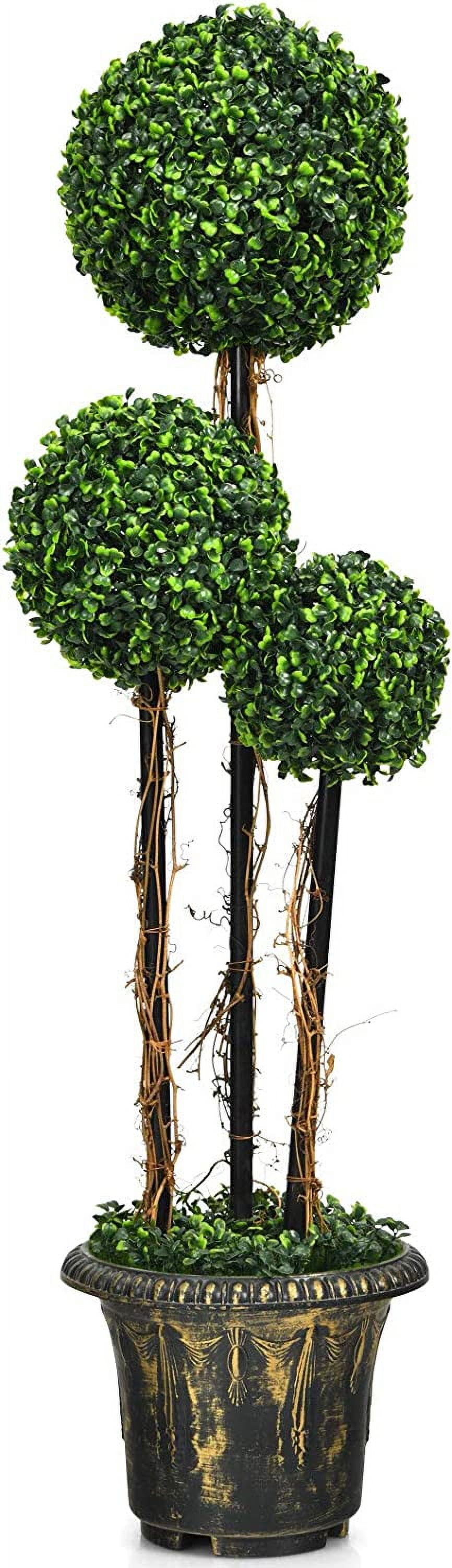 Artificial Boxwood Topiary Tree, Fake Greenery Plants Triple Ball Tree ...