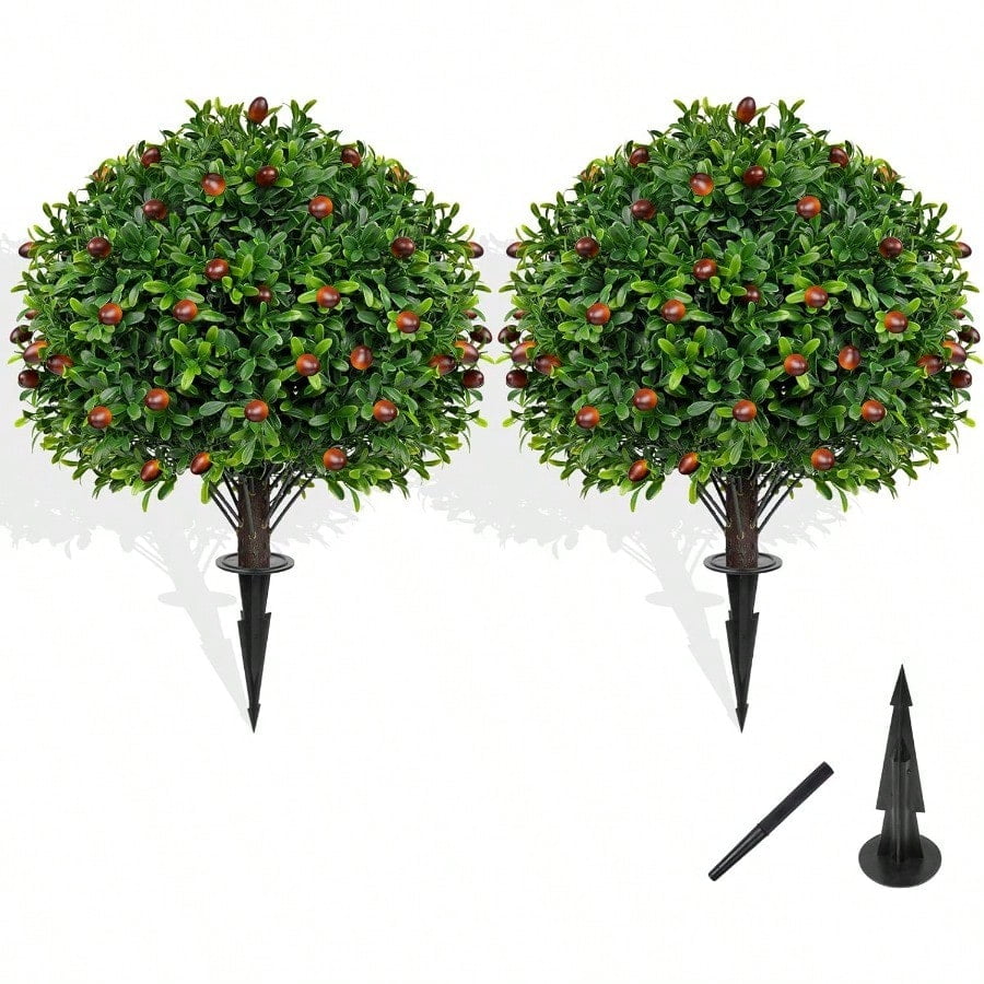 Artificial Boxwood Topiary Tree With Olive Set Of 2 Artificial Shrub ...