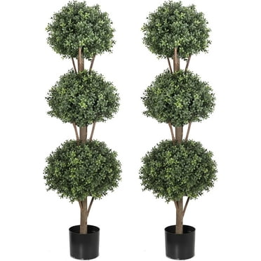 Nearly Natural 3.5' Boxwood Triple Ball Artificial Topiary in Planter ...