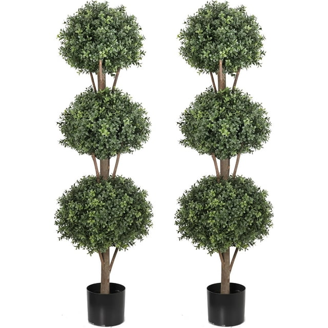 Artificial Topiary Tree, 4ft, 3 Ball, Faux Plant for Home Office ...