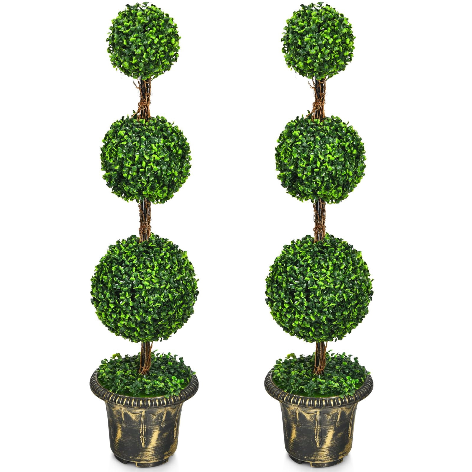 Artificial Boxwood Topiary Trees Outdoor Set of 2, 4ft Triple Ball Faux ...