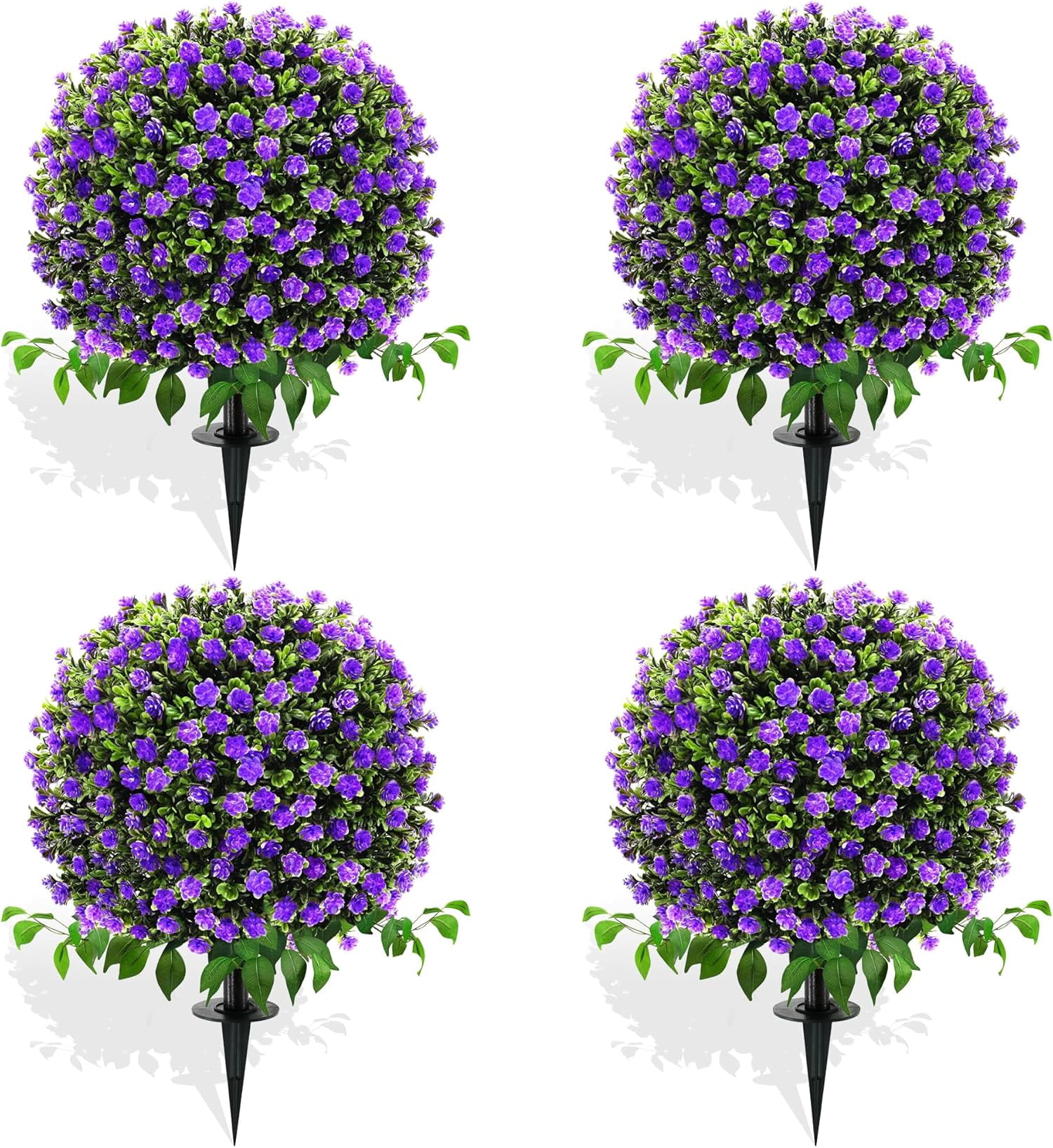 Artificial Boxwood Topiary Trees with Roses, 4 Lifelike Evergreen ...