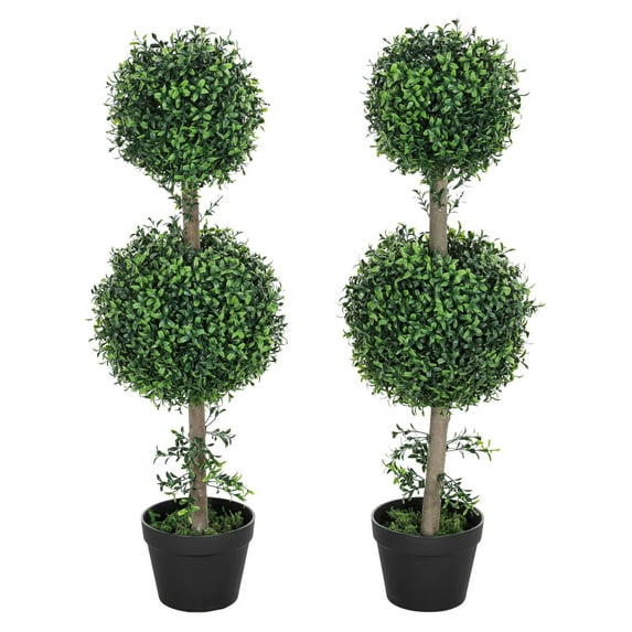 Artificial Boxwood Topiary Trees Set of 2, 36'' UV Protected Faux ...