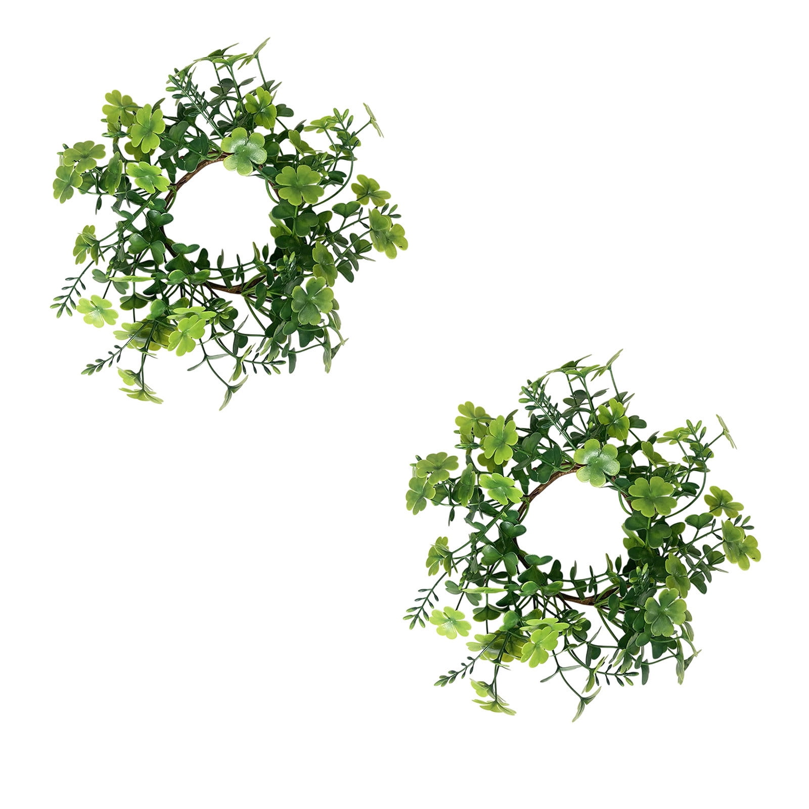 Artificial Boxwood Wreath with Candles | 2-Pack Green Plastic Tabletop ...