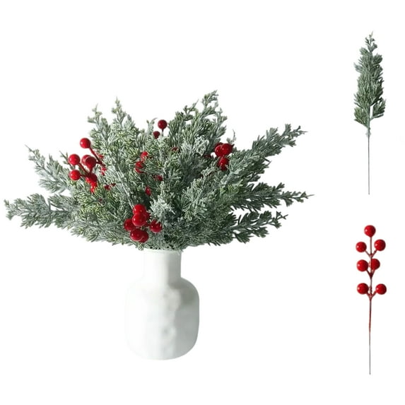 Artificial Branches Red Berries Green Plants 40-Piece Set 30 Branches ...