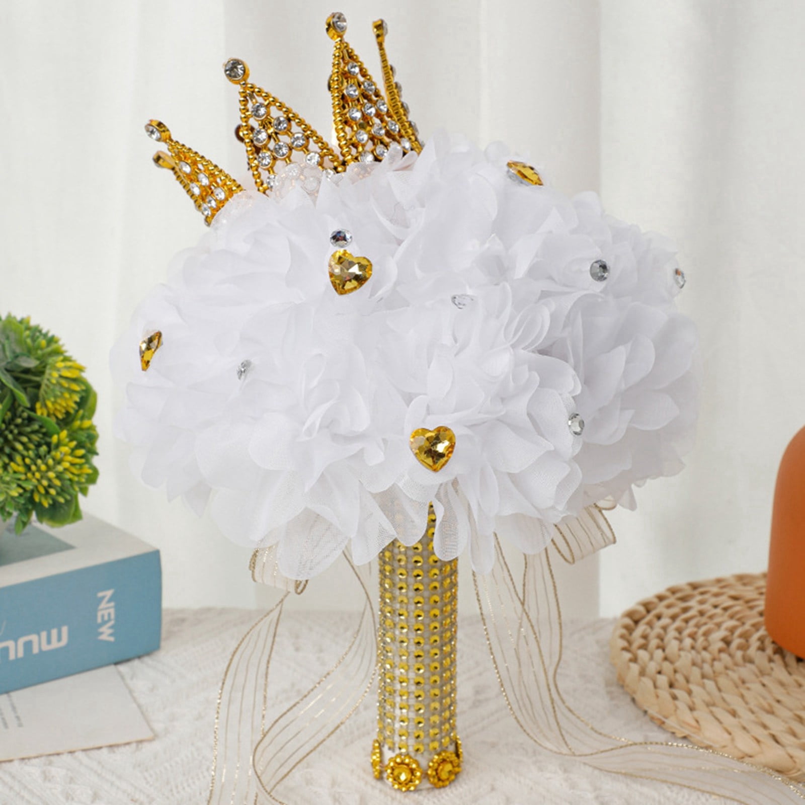 Artificial Bridal Bouquet for Wedding Decorations with Crown and ...