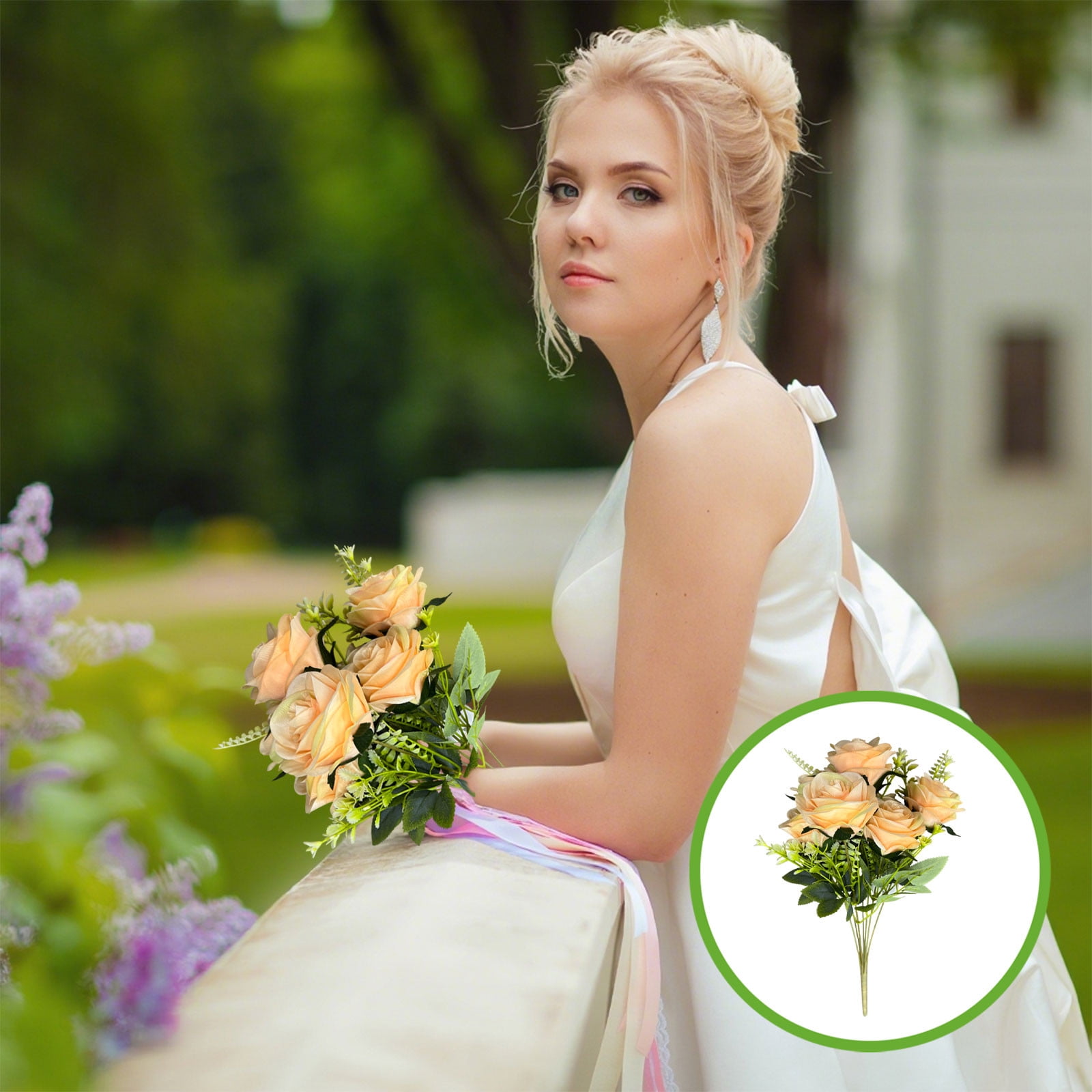 Artificial Bulgarian Rose Bouquet Clearance! 18.9in Faux Multi-Colored ...