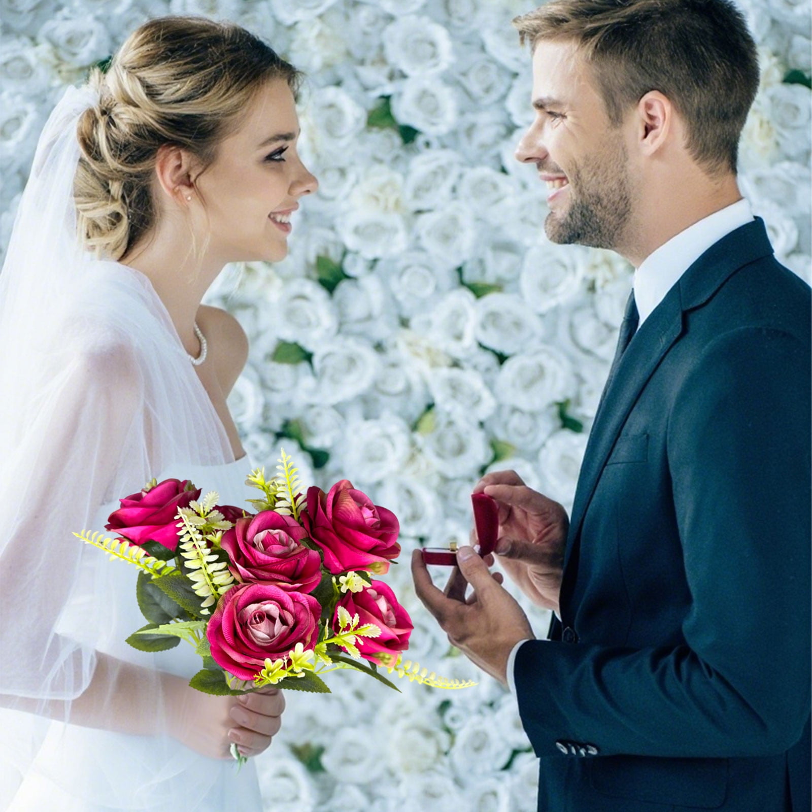 Artificial Bulgarian Roses Bouquet, 7 Heads Fake Flowers, Garden ...