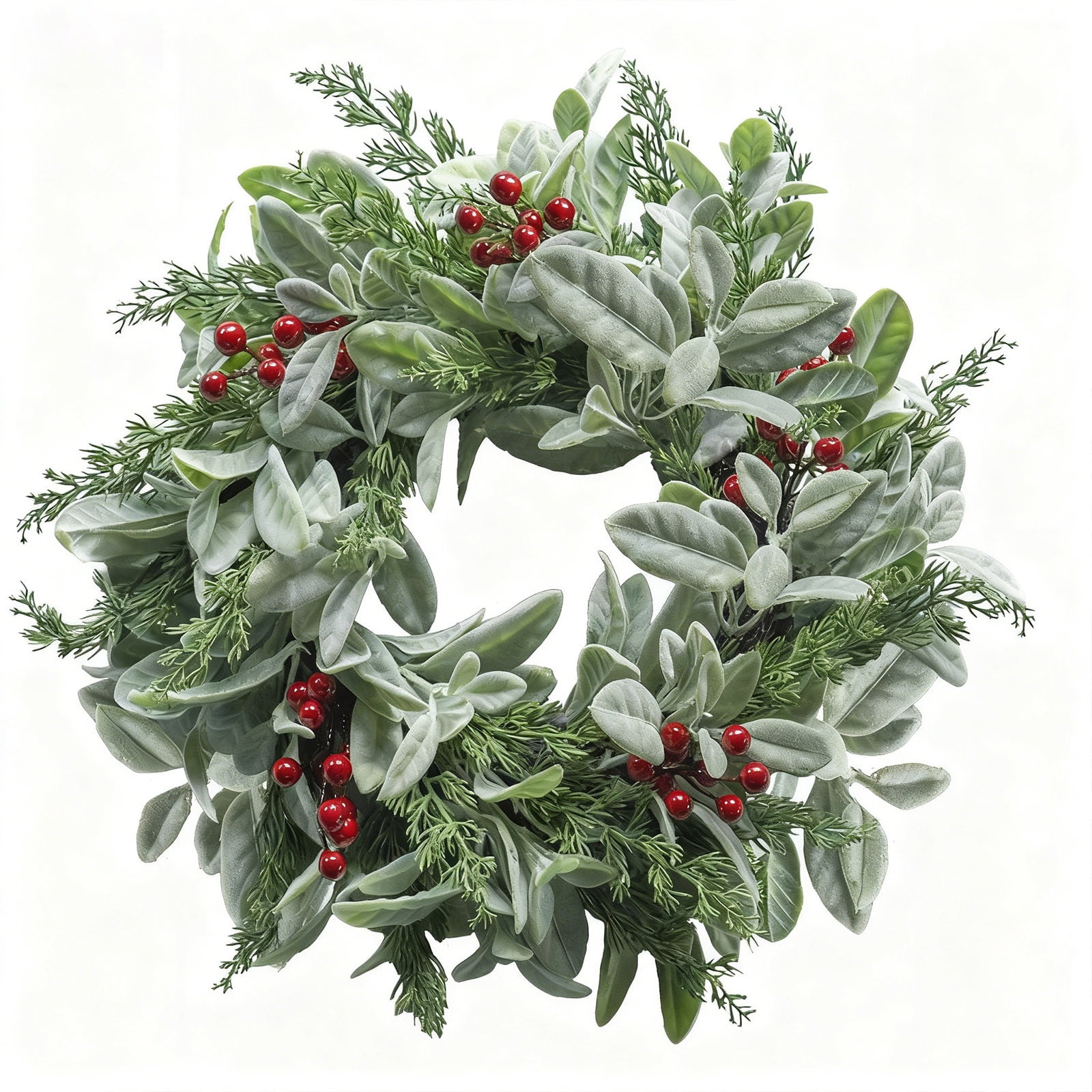 Artificial Bunny Ear Leaf With Red Berries And Pine Vines Wreath For ...