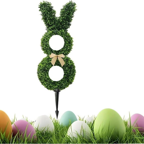 Artificial Bunny-Shaped Topiary Double Ball Tree Pot UV-Resistant ...