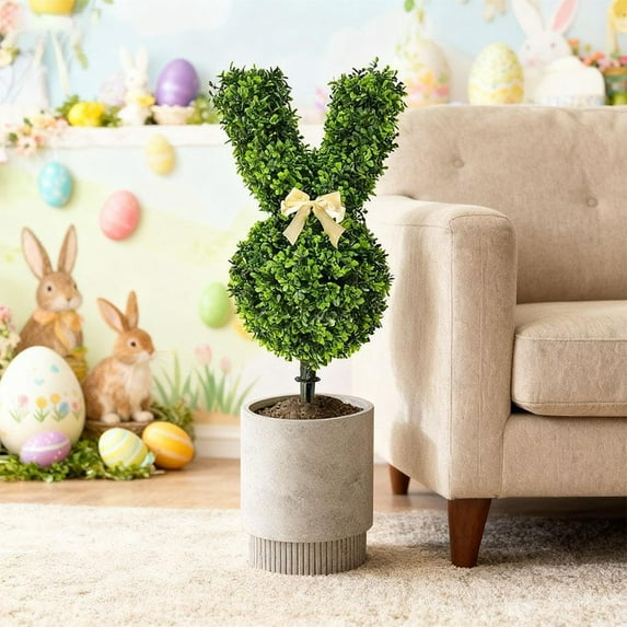 Artificial Bunny-Shaped Topiary Double Ball Tree Pot UV-Resistant ...