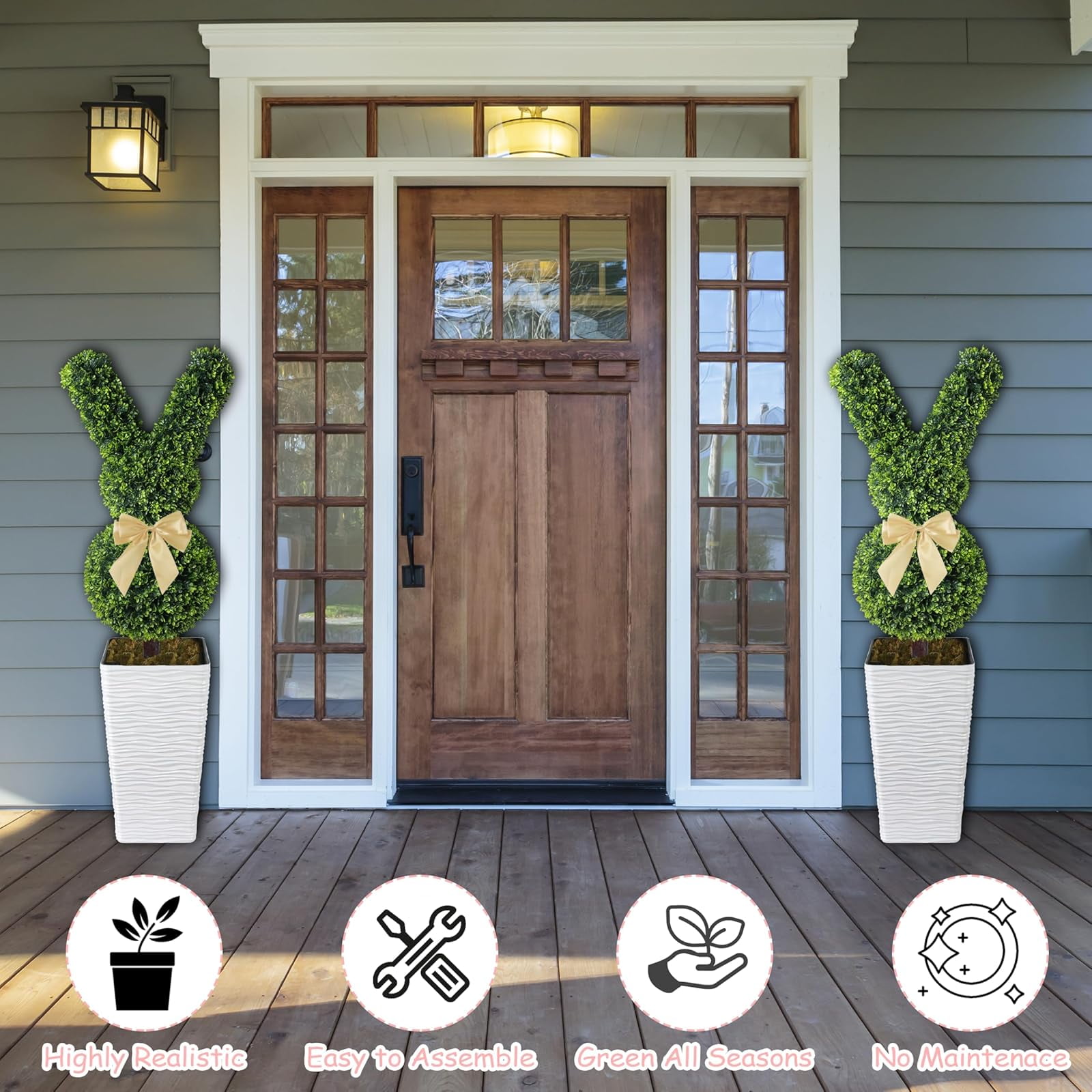 Artificial Bunny Topiary, Faux Boxwood Tree, Green Easter Bunny Plant ...