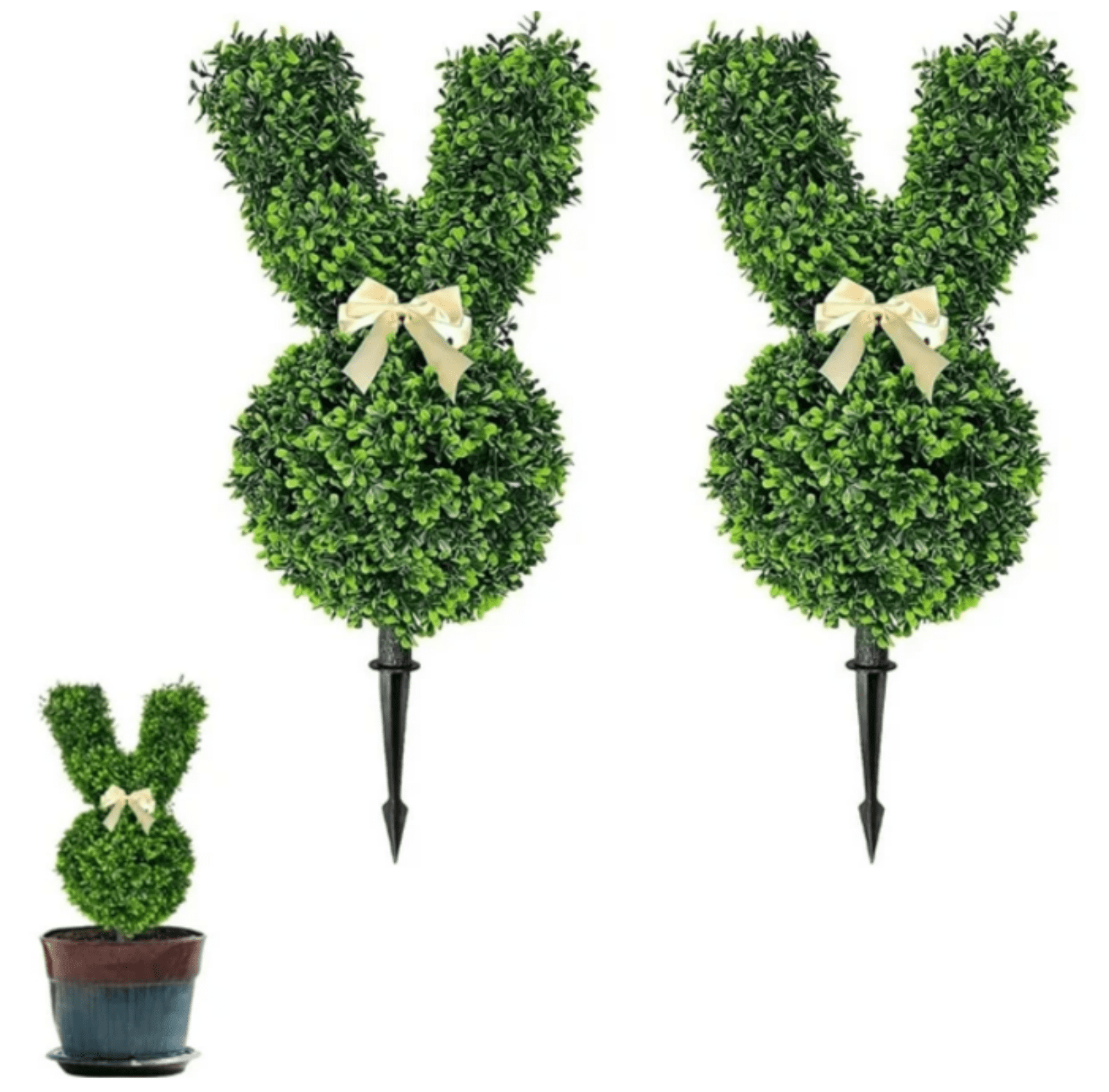 Artificial Bunny Topiary Outdoor 2PCS - 27" Rabbit Shaped Topiary Trees ...