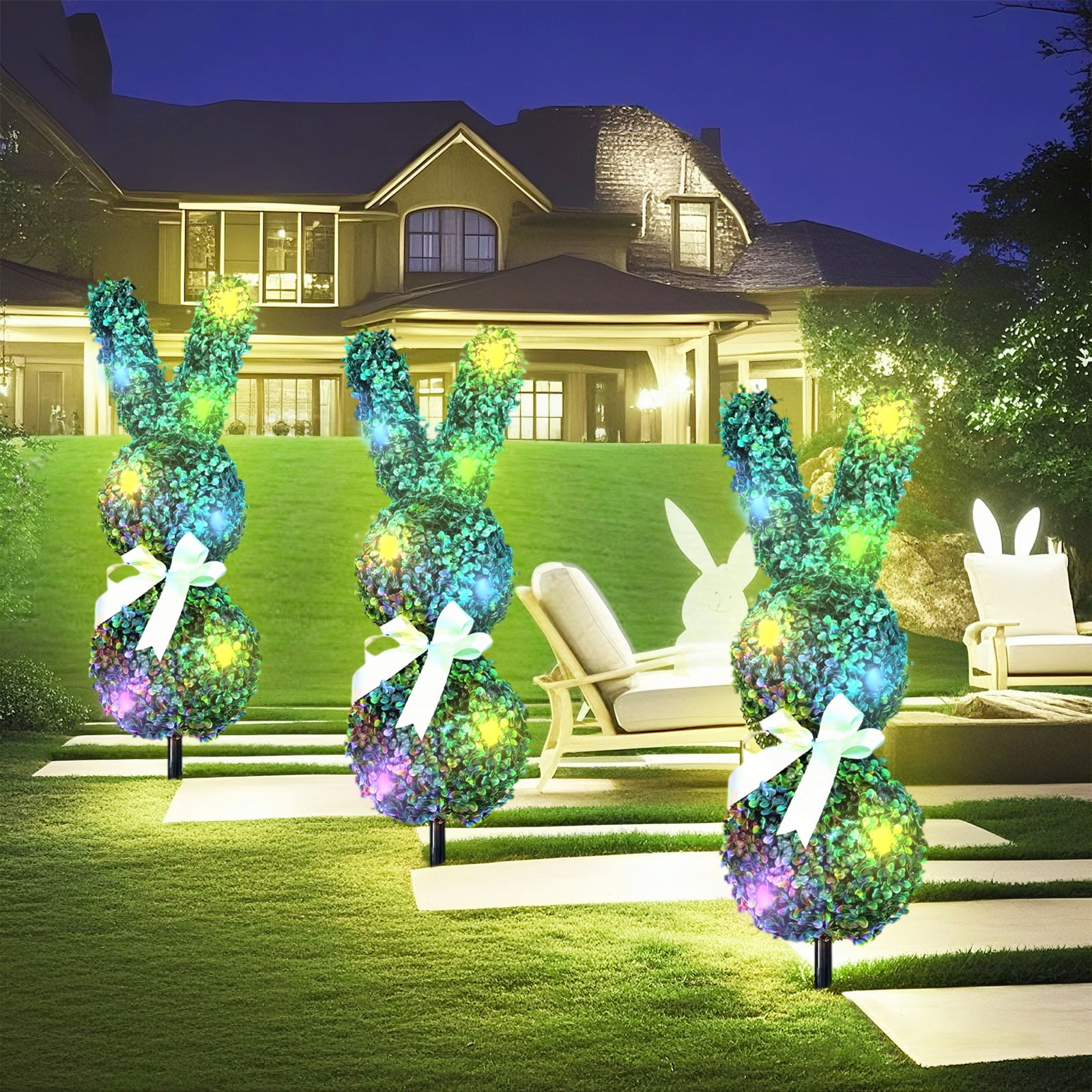 Artificial Bunny Topiary Outdoor With Light - 35.4Inch Uv-Resistant ...