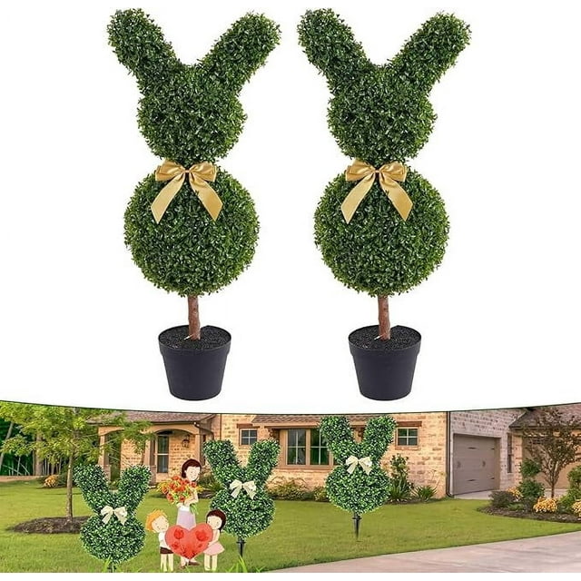 Artificial Bunny Topiary Tree, Green Easter Yard Decorations Bunny ...