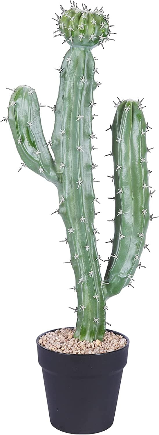 Artificial Cactus 2ft（24"） Tall Fake Cactus Plants Faux Cacti Saguaro with Planter for Indoor ...