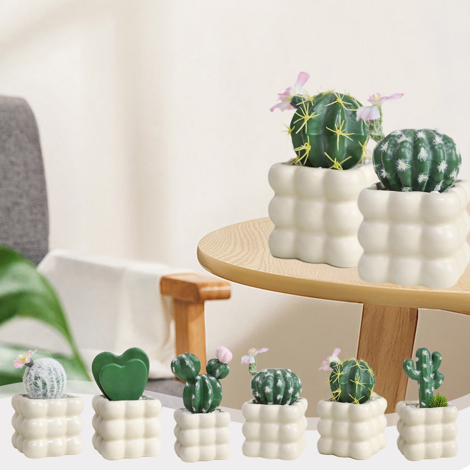 Artificial Cactus Plant in White Ceramic Pot, Faux Succulent Decorative ...