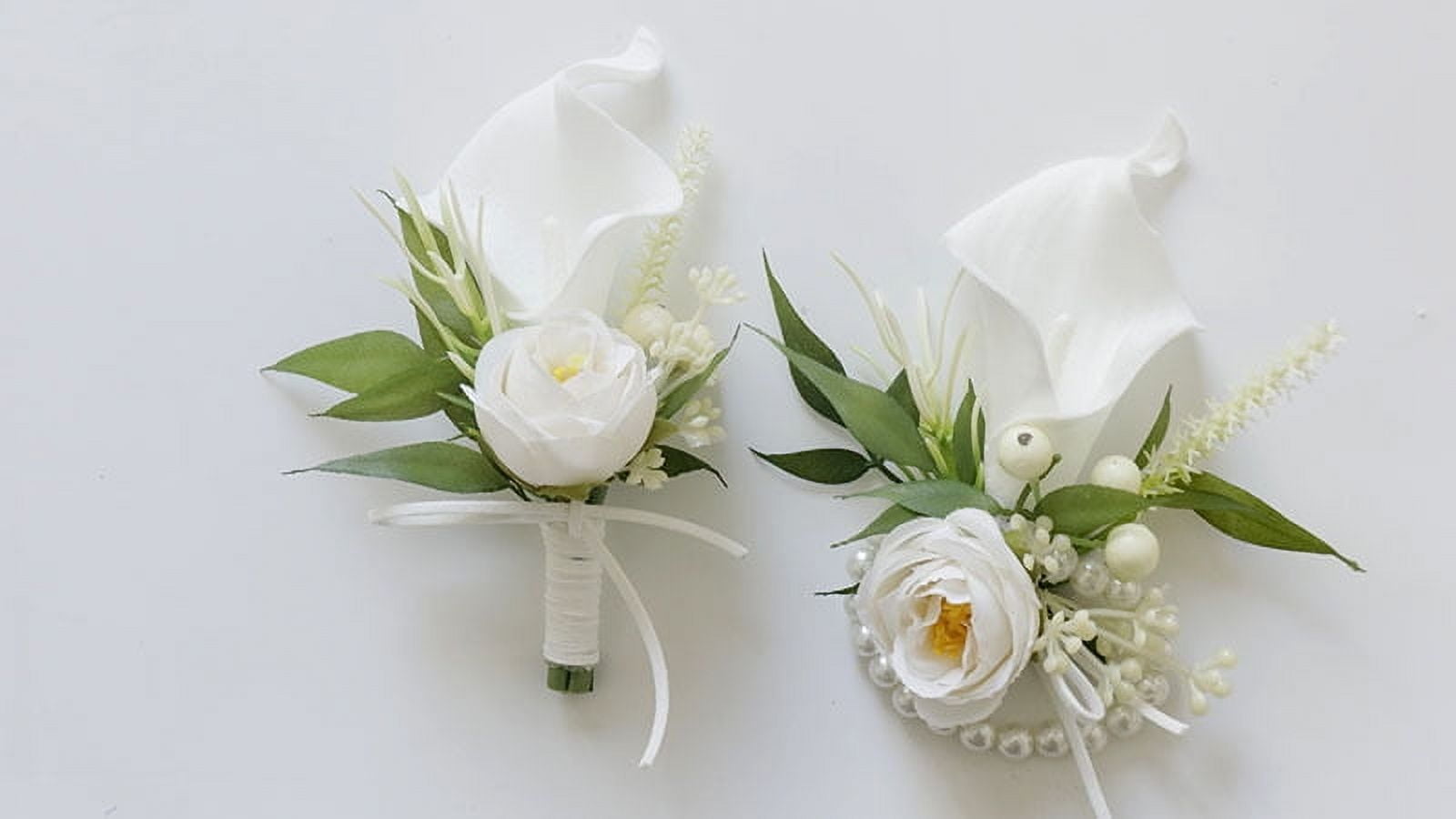Artificial Calla Lily Wrist Corsage and Boutonniere Set, Bridesmaids ...