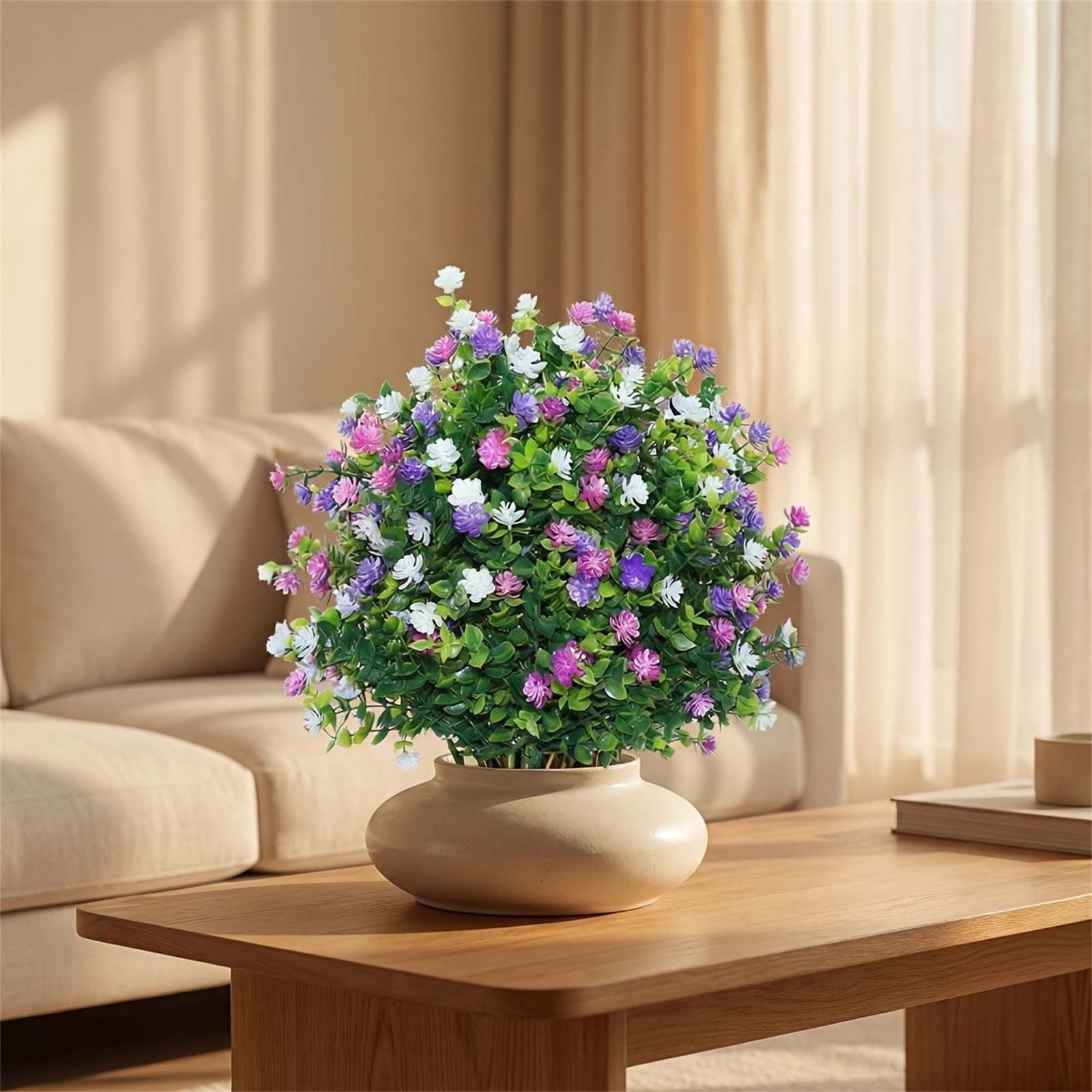 Artificial Camellia & Eucalyptus Bouquet, 17.7in Outdoor Fake Flowers ...