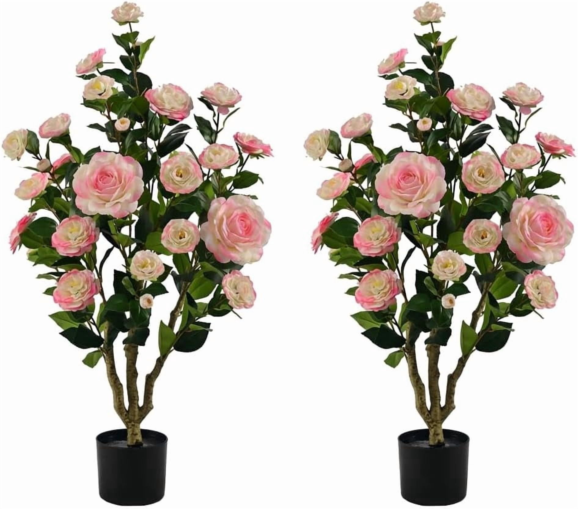 Artificial Camellia Plant in Black Pot 36 Inch Faux Flower Tree Pink ...