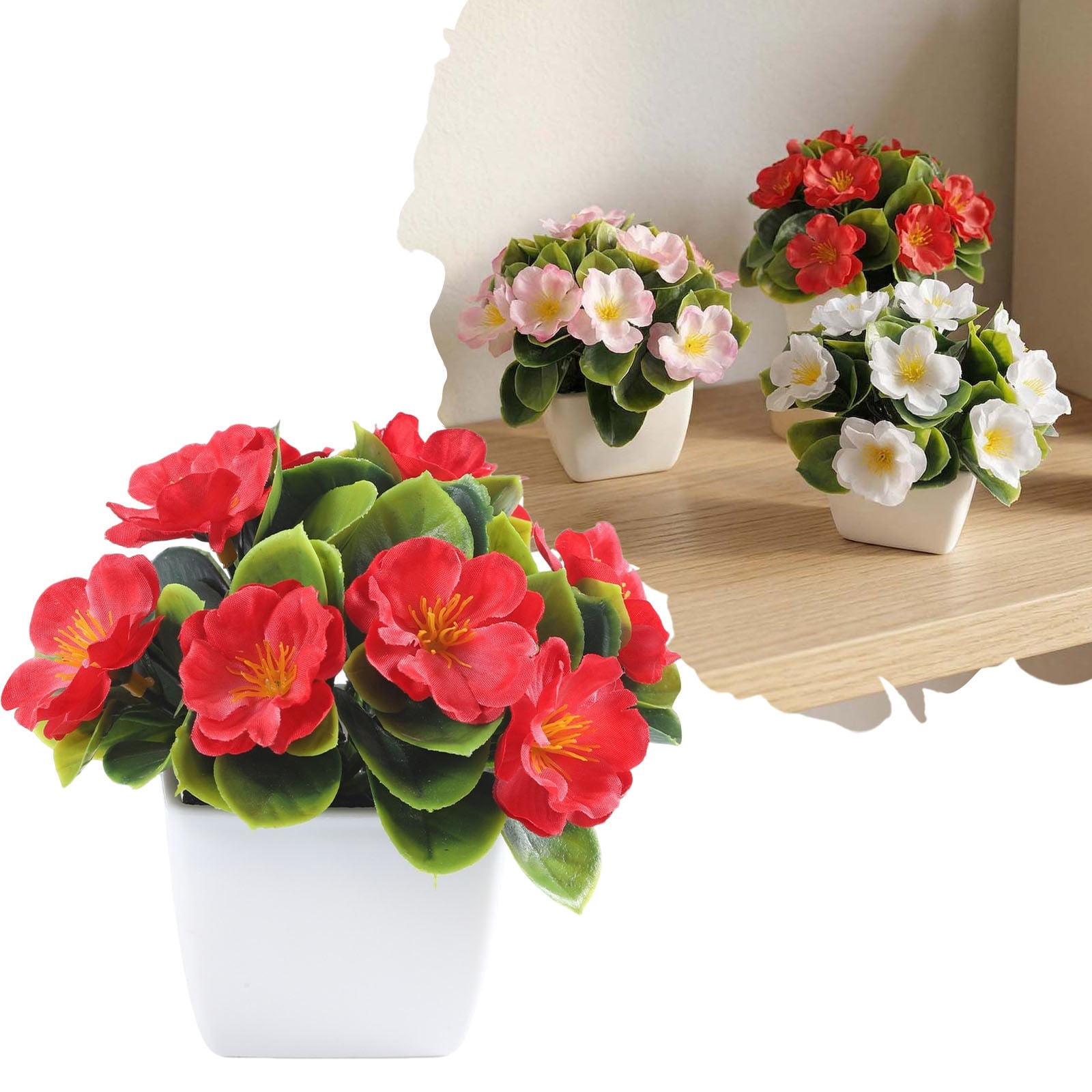 Artificial Camellia Potted Plants, Plastic Pots Desktop Decoration ...