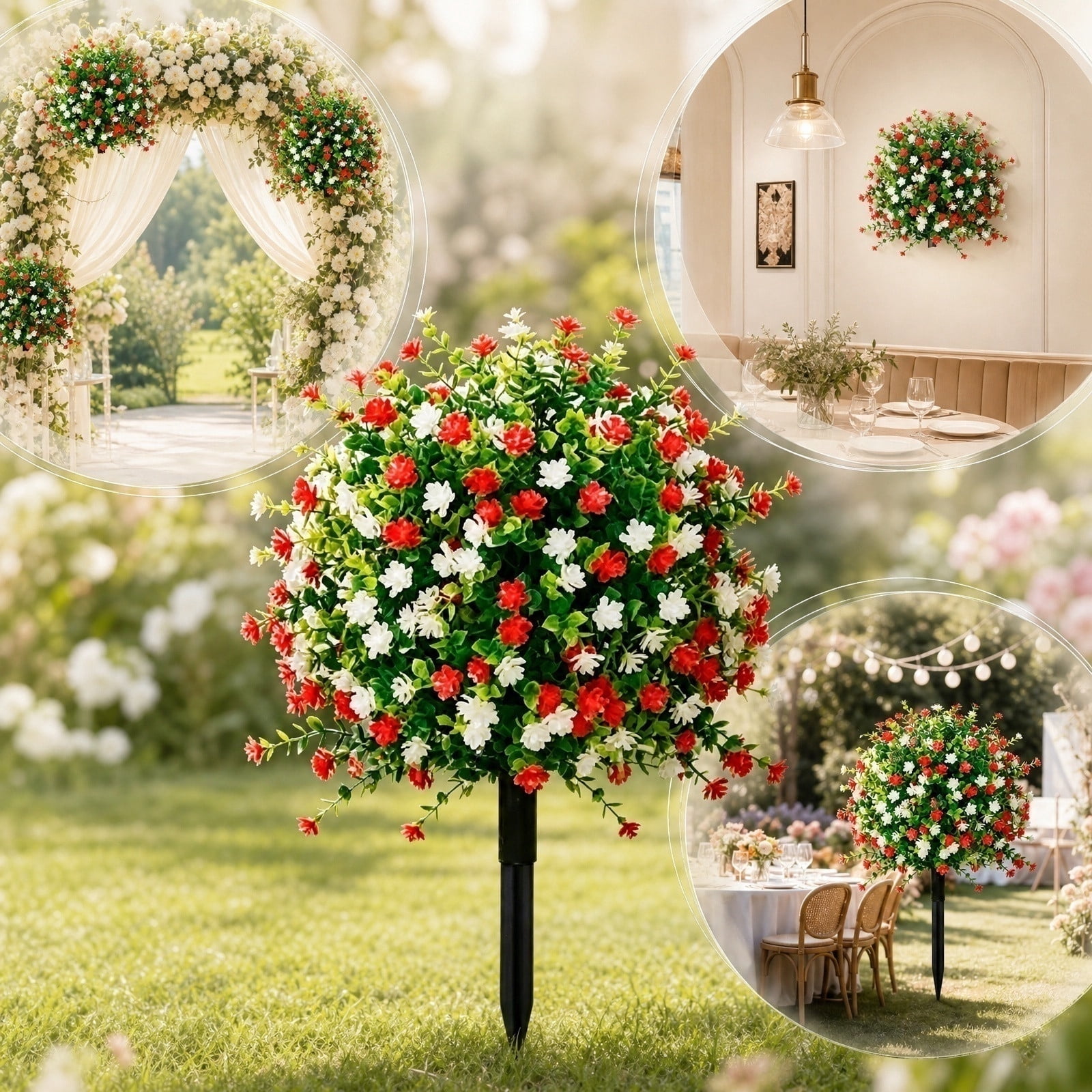 Artificial Camellia Topiary Ball with Ground Spike, Fake Flower Bush ...