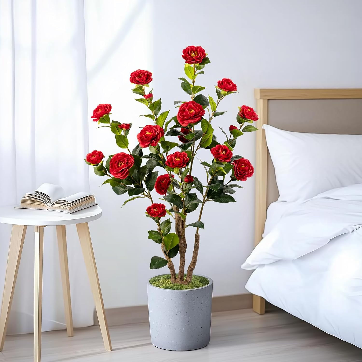 Artificial Camellia Tree 2 Pack, Artificial Plants Outdoor Faux Floral ...