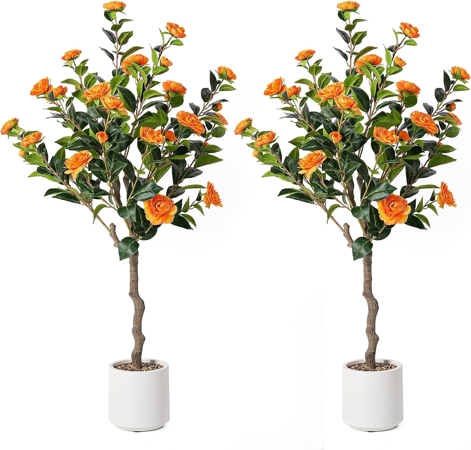 Artificial Camellia Tree 4ft, 2pack Indoor Fake Plant with Realistic ...