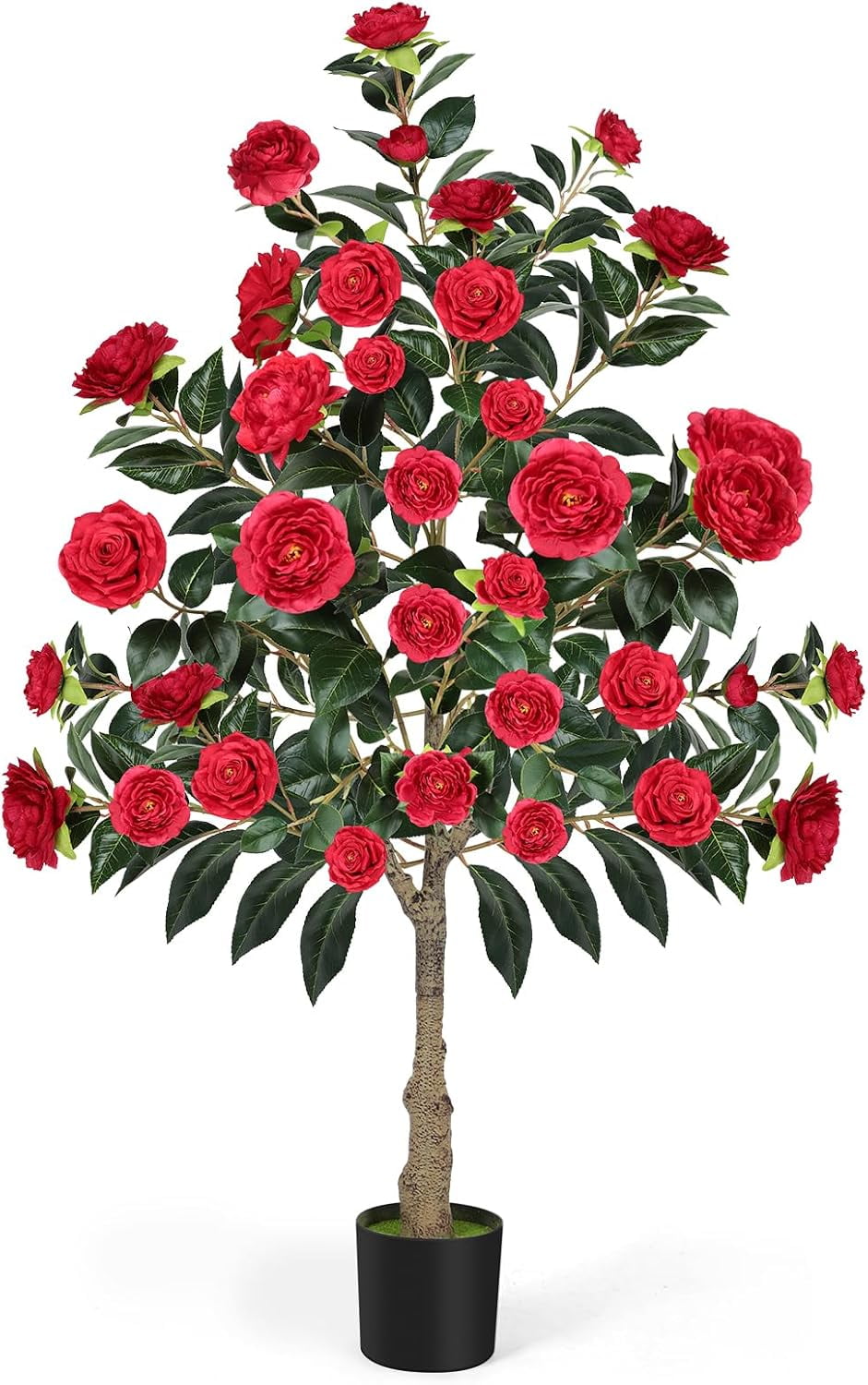 Artificial Camellia Tree,4ft Tall Red Fake Camellia Trees Indoor ...