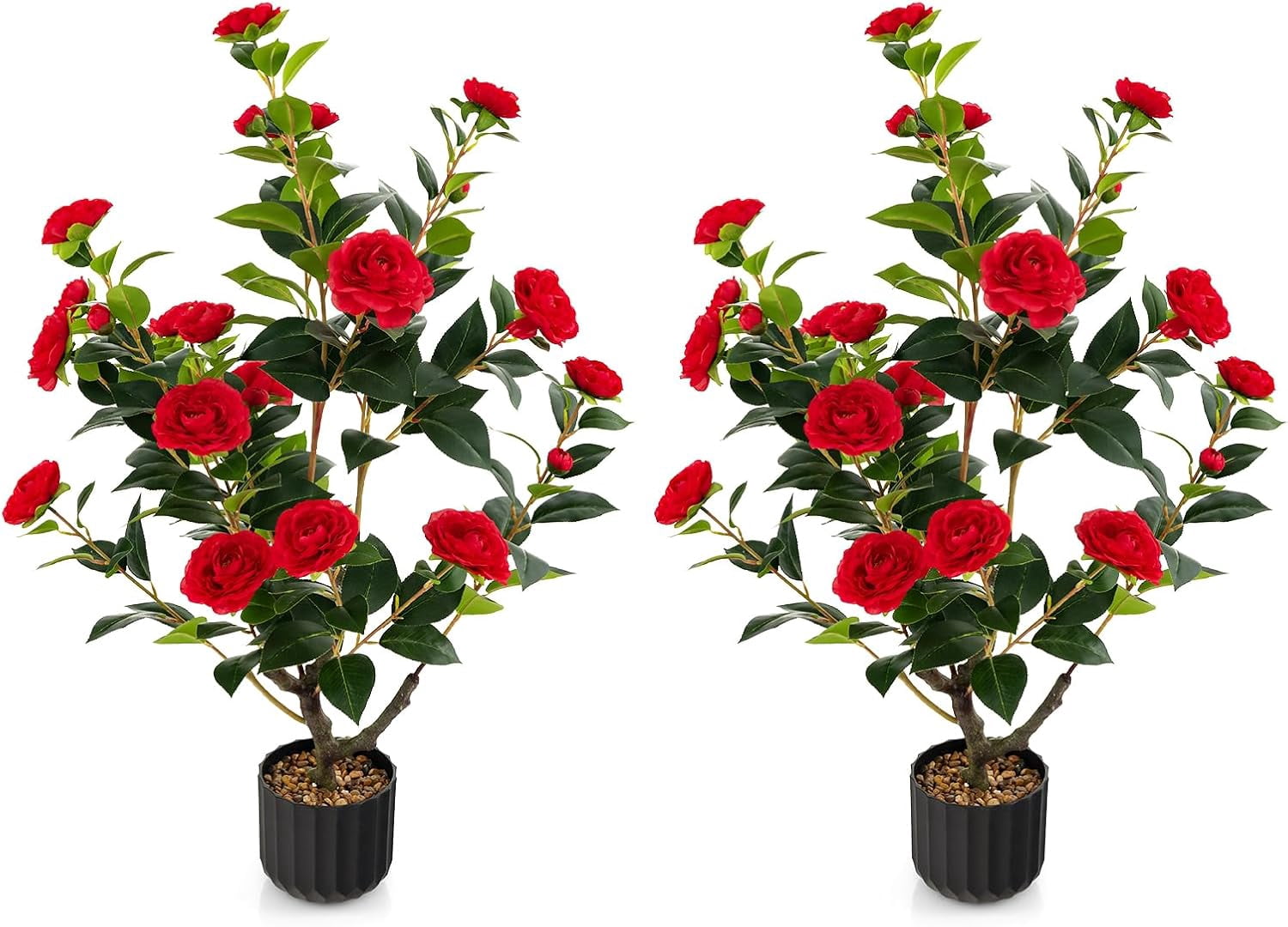 Artificial Camellia Tree Set of 2, 38” Tall Potted Plants Artificial ...