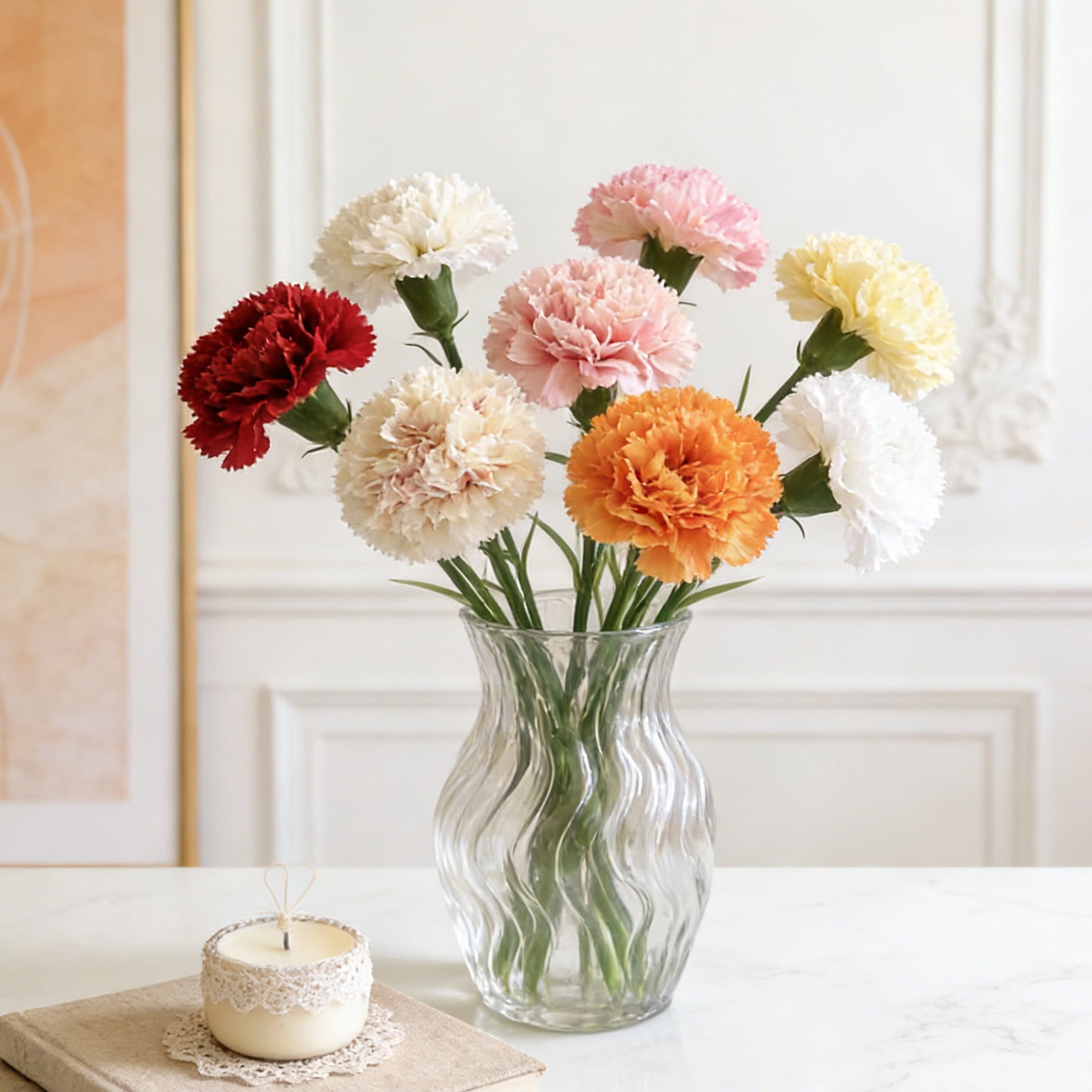 Artificial Carnation Flower 11.4'' Fake Silk Carnation Flower with ...