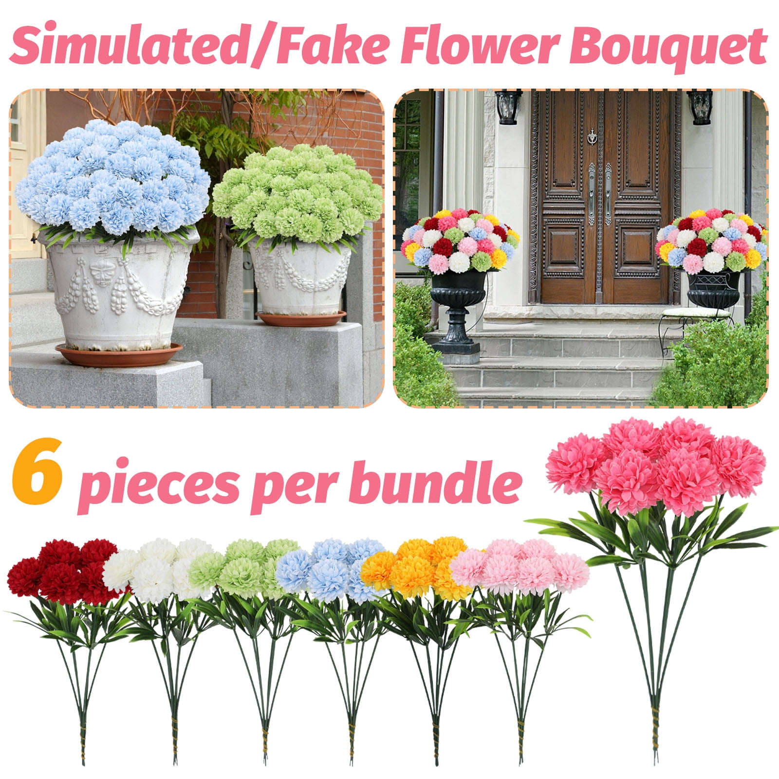 Artificial Carnation Flower Bouquet Realistic Silk Floral Arrangement ...